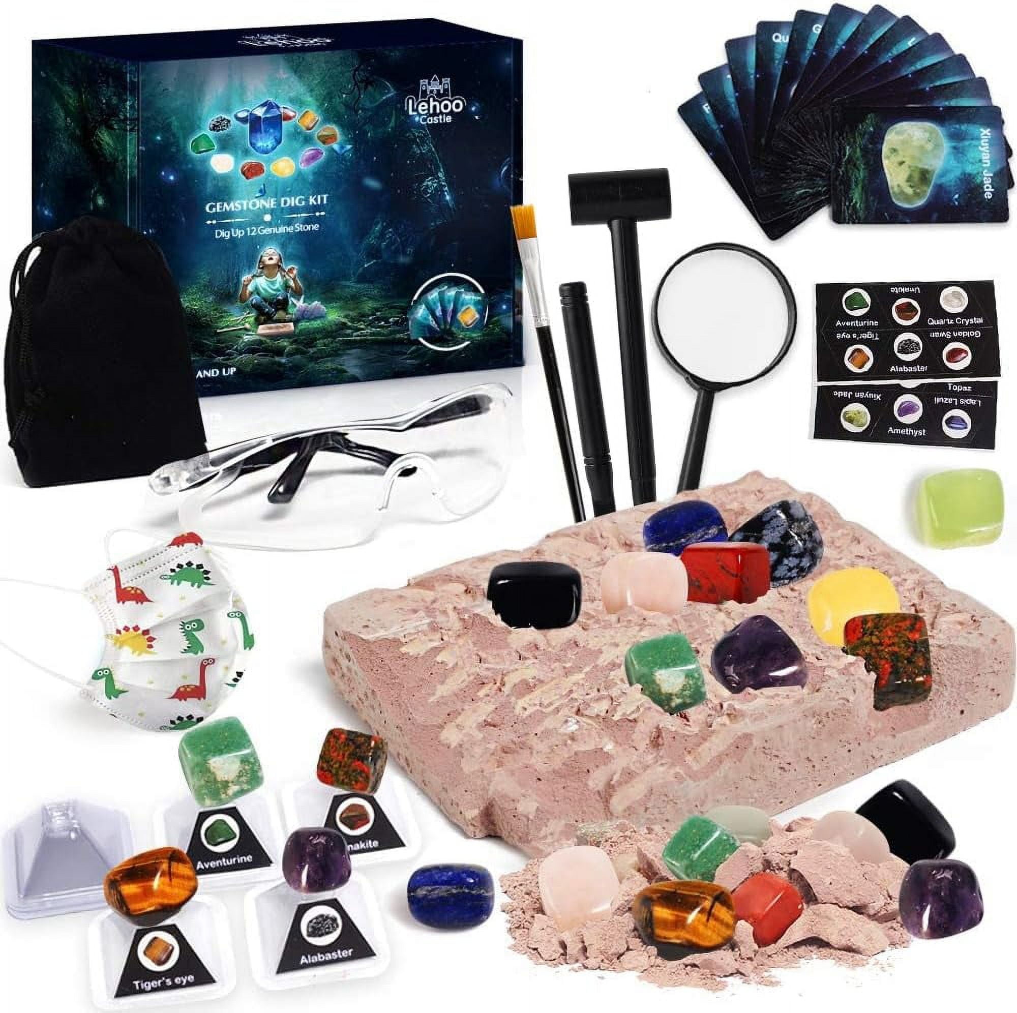 Lehoo Castle National Gemstone Geographic Dig Kit, 12 Real Gemstones ...