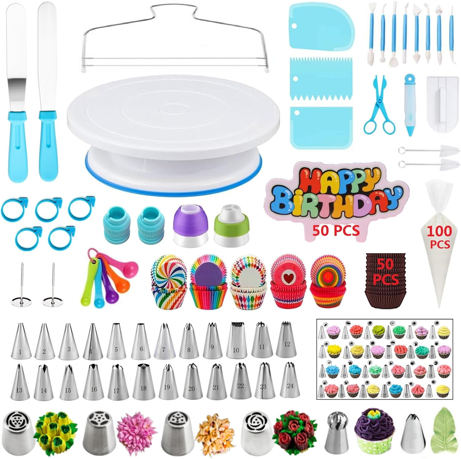Lei Song 367 Pcs Cake Decorating Kit, with Cake Turntable & Leveler,24 ...
