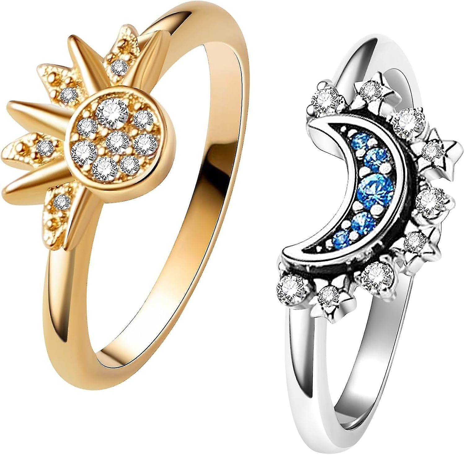 Lei Song Bebetter Celestial sun and moon ring set, sparkling sun ring/blue moon ring with 14k ...