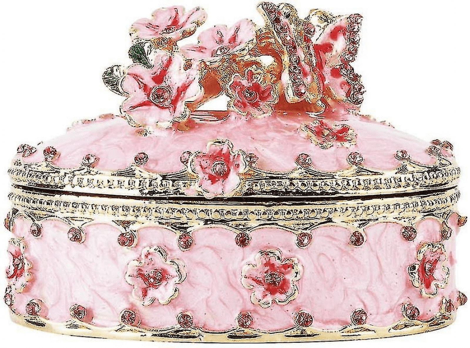 Lei Song Crystal Trinket Jewelry Boxes Hinged,hand-painted Pink Flower ...