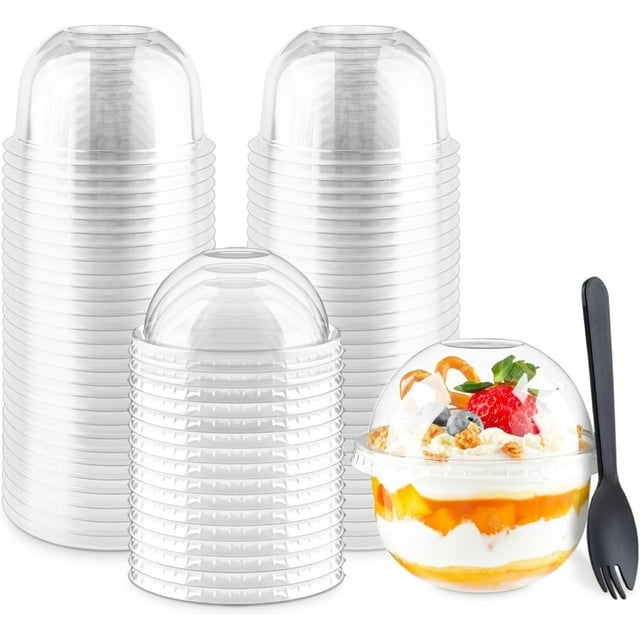 Lei Song oz-Zezzxu 50 Pack 12 oz Plastic Dessert Cups with Dome Lids ...
