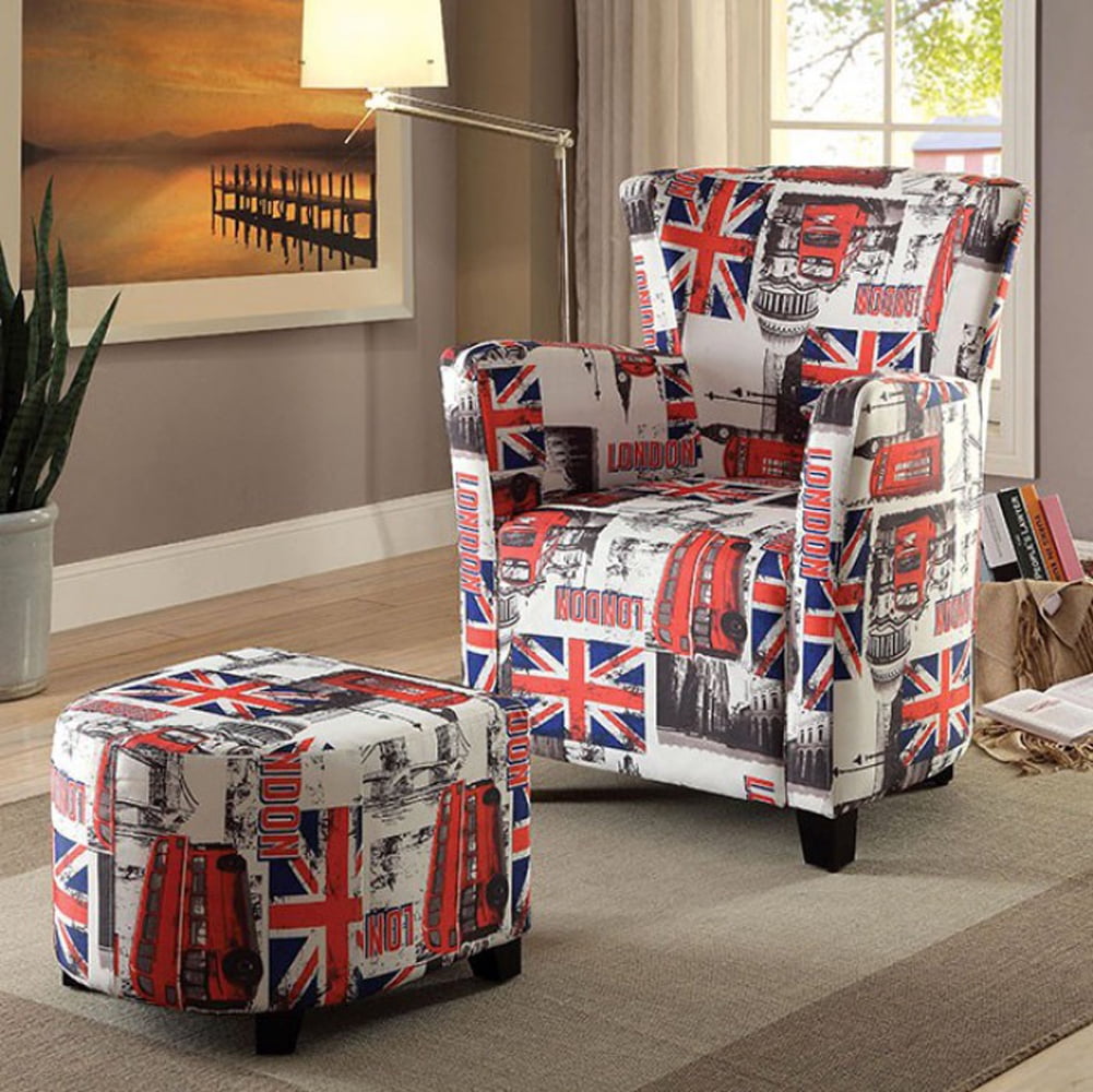 Leicester Contemporary Chair With Half Round Ottoman, Flag Design ...
