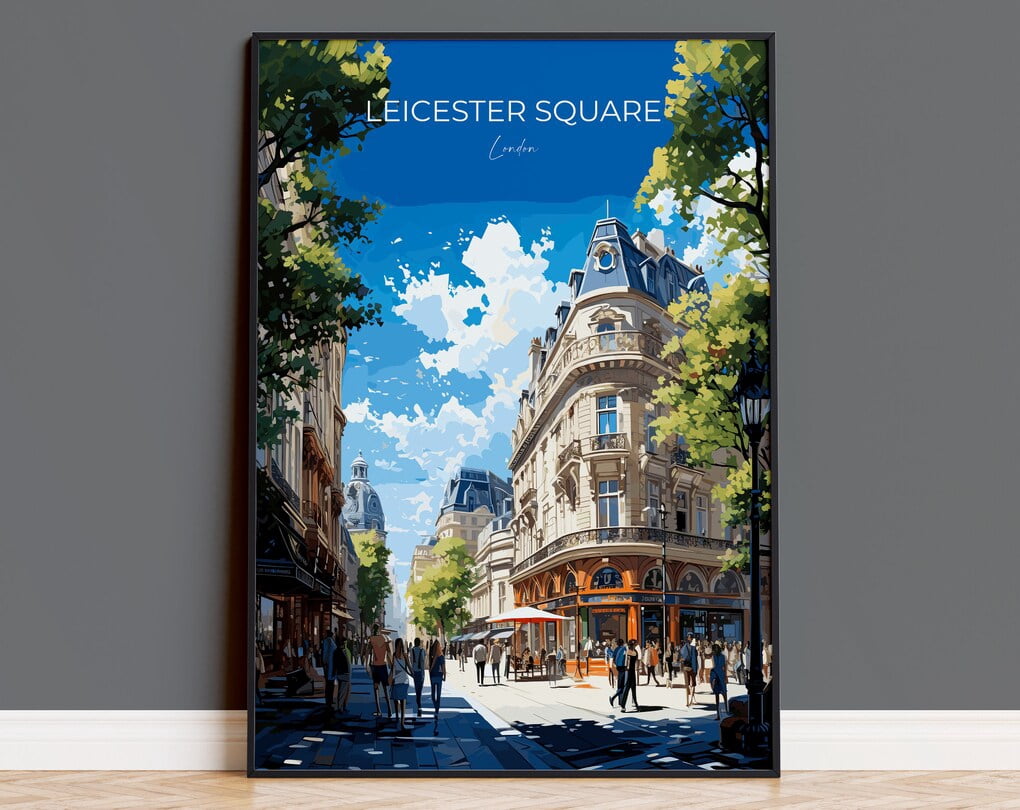 Leicester Square Travel Poster Wall Art, Travel Print Of Leicester ...
