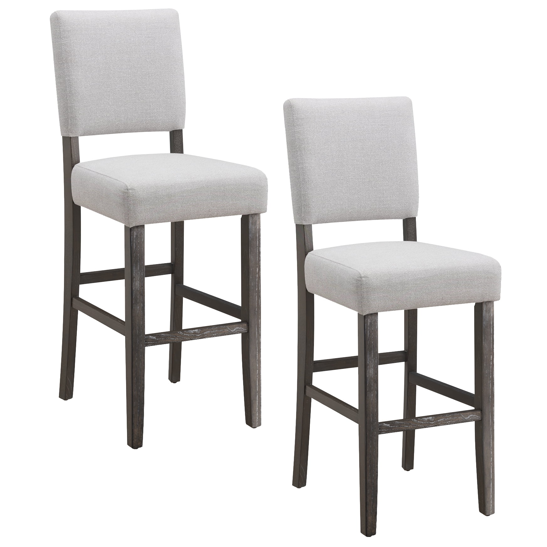 Leick Home Upholstered Back Bar Height Stool with Wood Base, Set of 2 ...