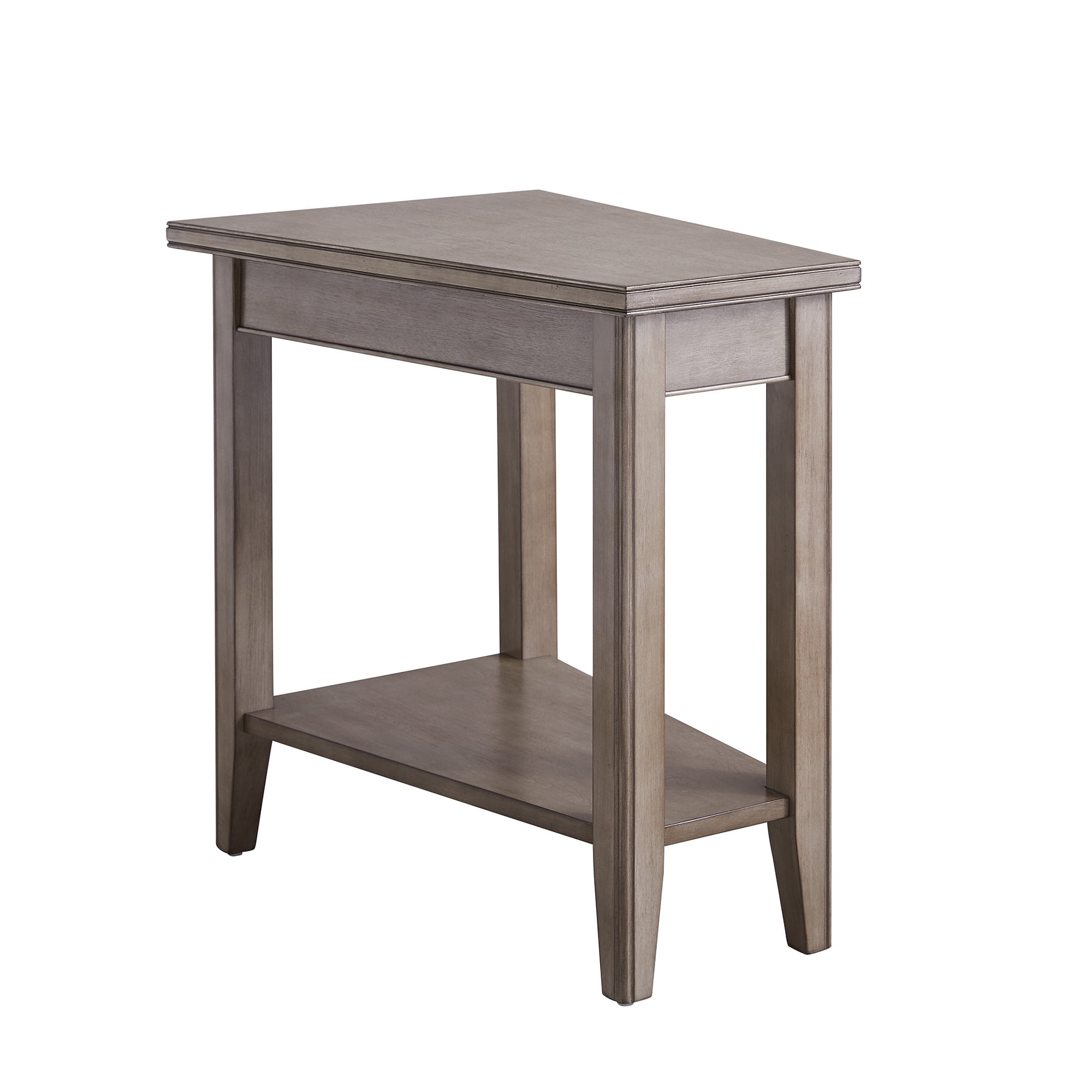 Smoke Gray Solid Wood Recliner Wedge End Table with Shelf, Small Space ...