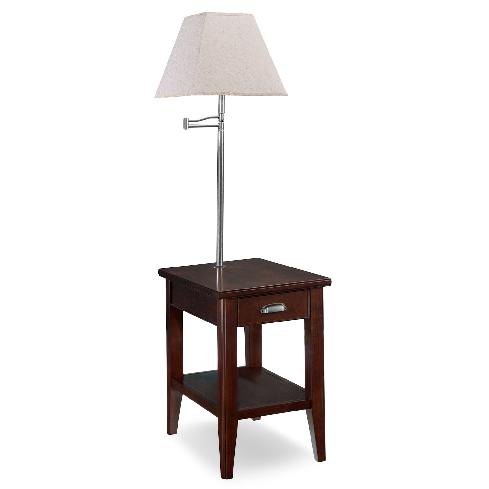 Leick Home Laurent Solid Wood Side Table with Built-In Swing Arm Lamp ...