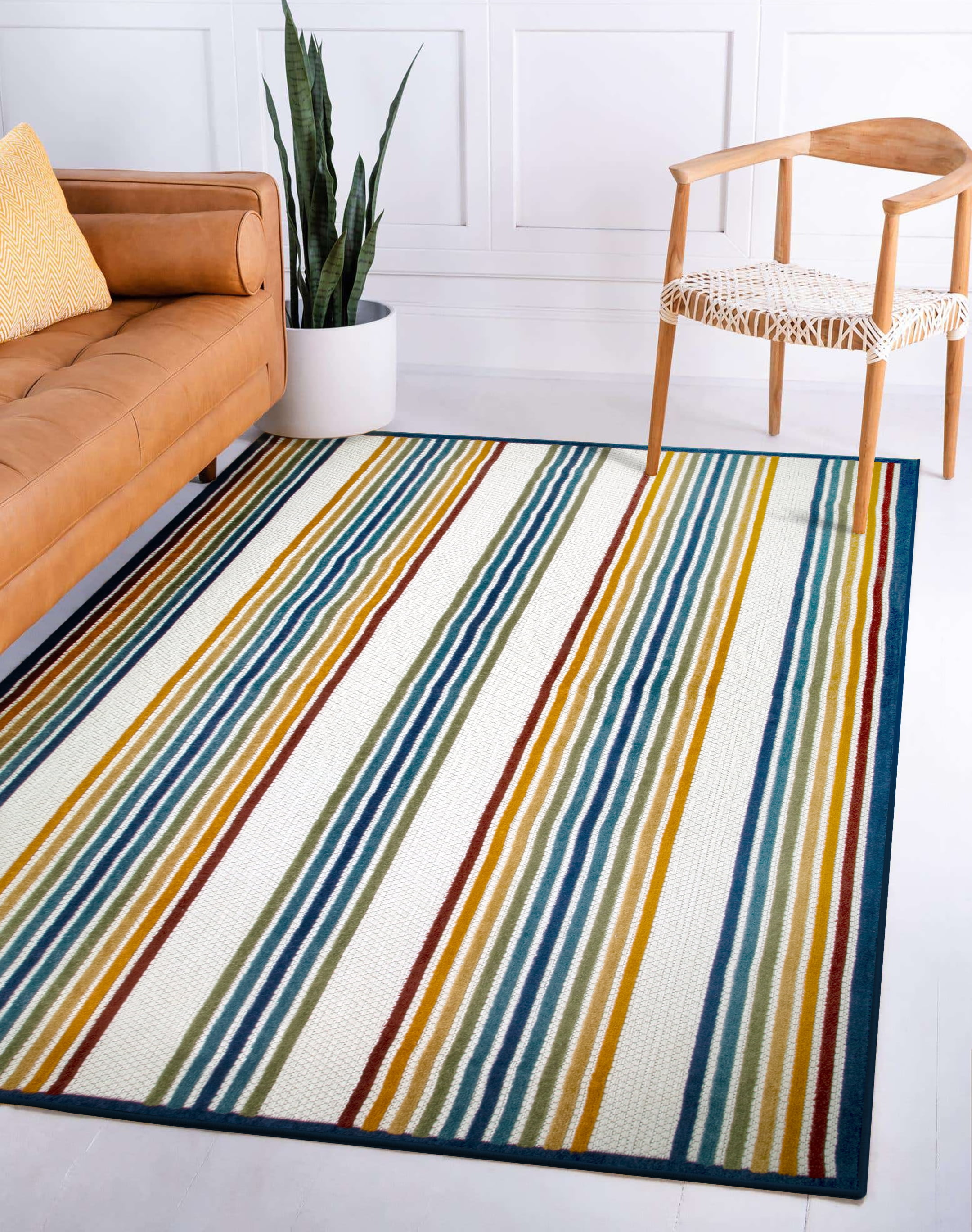 Leick Home Blithe Rectangle Colorful Stripes Indoor/Outdoor Area Rug, 3 ...