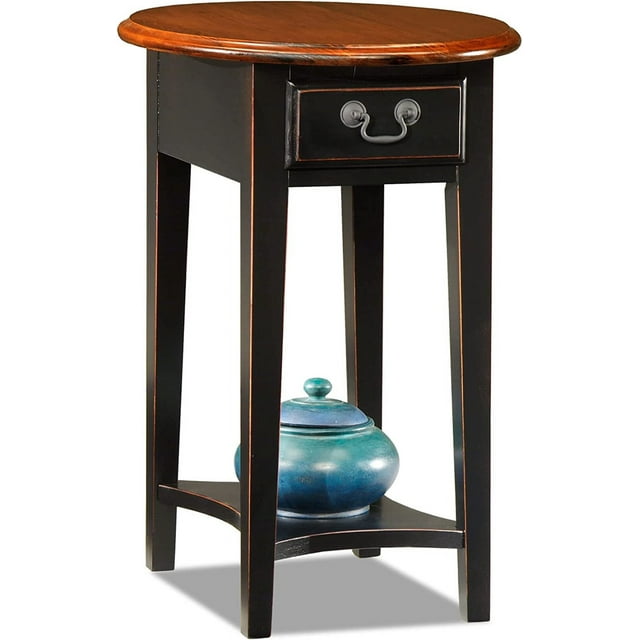 Leick Home 9042-SL One Drawer Oval Side Table with Shelf, Medium Oak ...