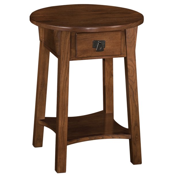 Leick Home 9056-RS Mission Round End Table with Drawer, Made with Solid ...