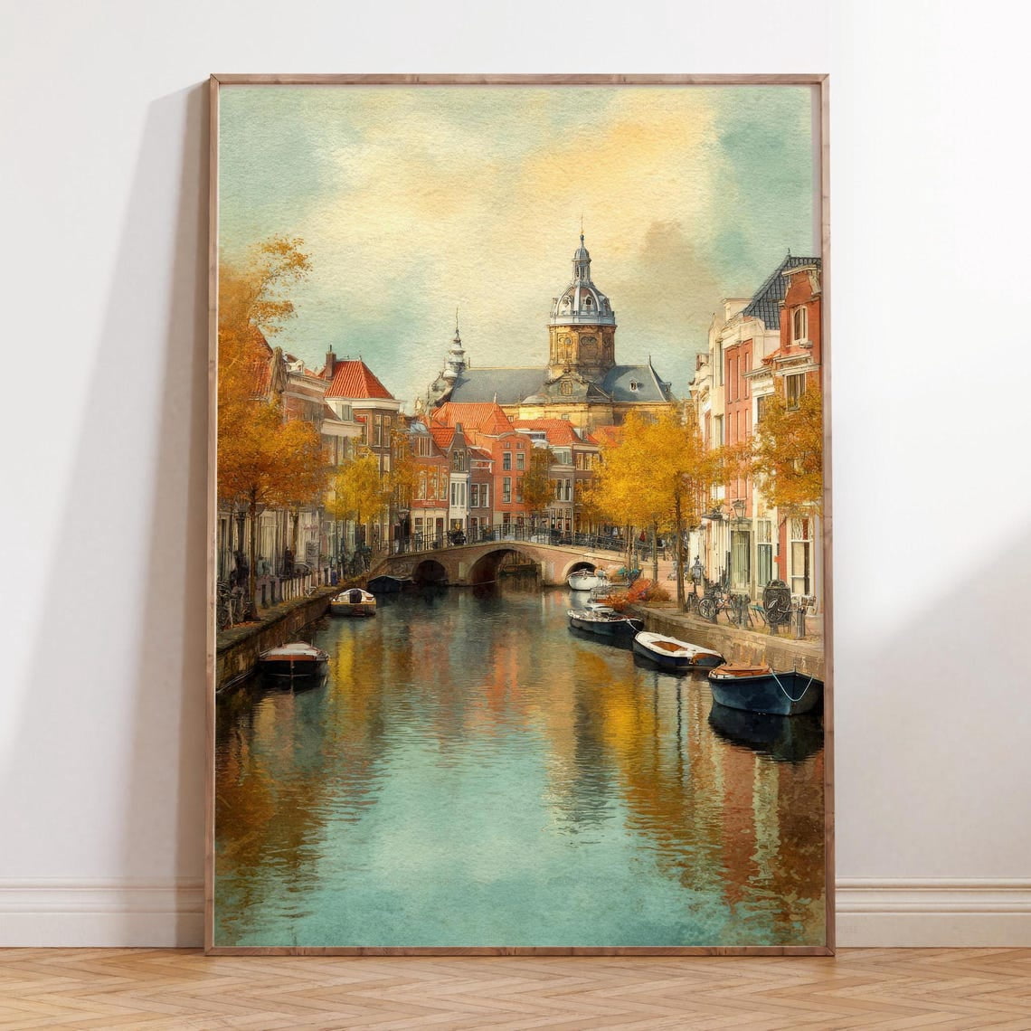 Leiden Netherlands Dutch Autumn Canal City Wall Decor, Unframed Canvas ...