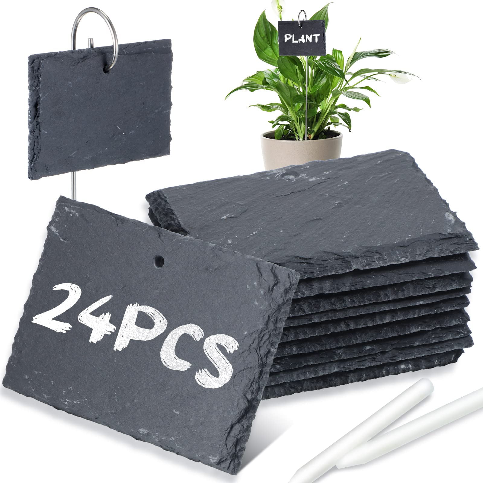 Leifide 24 Sets Plant Labels, Reusable Slate Plant Markers Natural ...