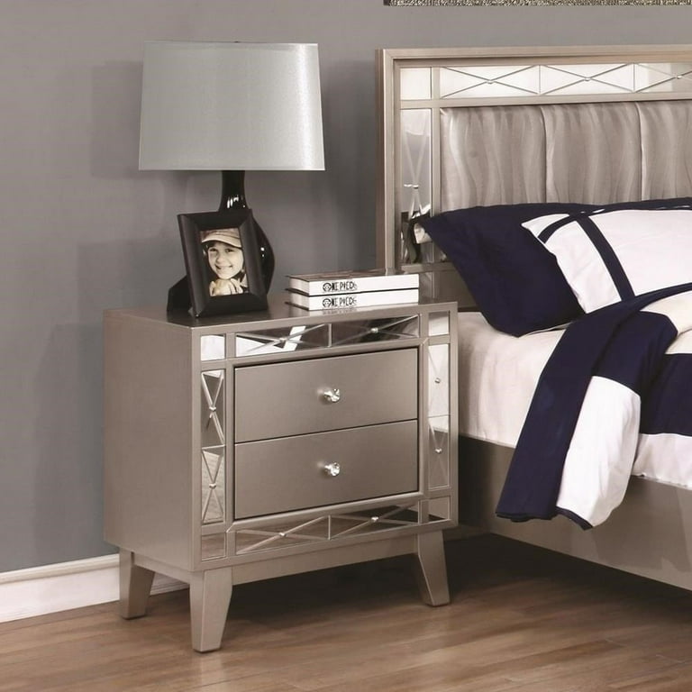 Leighton 2 drawer Nightstand Metallic Mercury