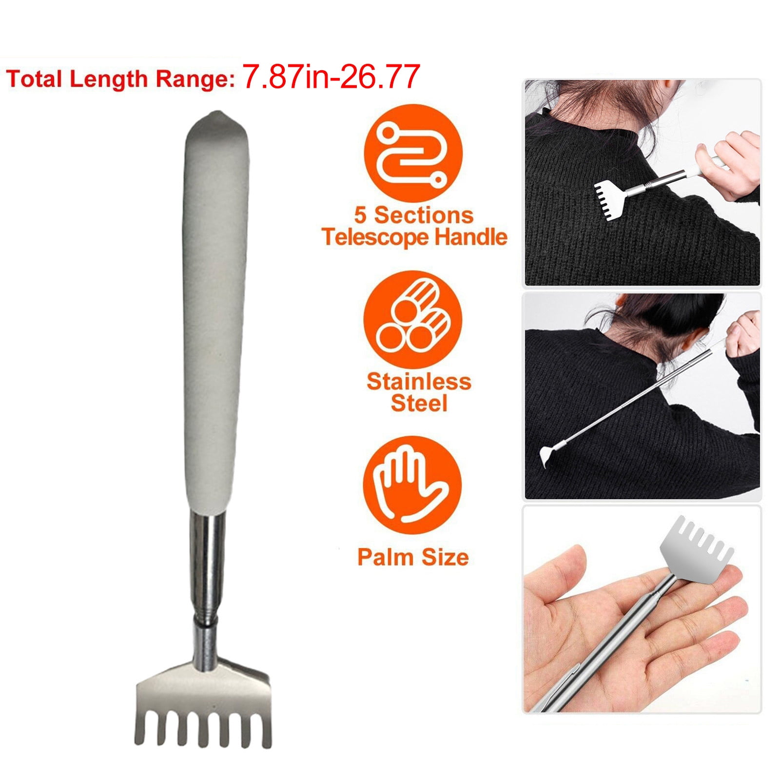 Leiity Portable Extended Back Scraper, Stainless Steel Telescopic Back ...