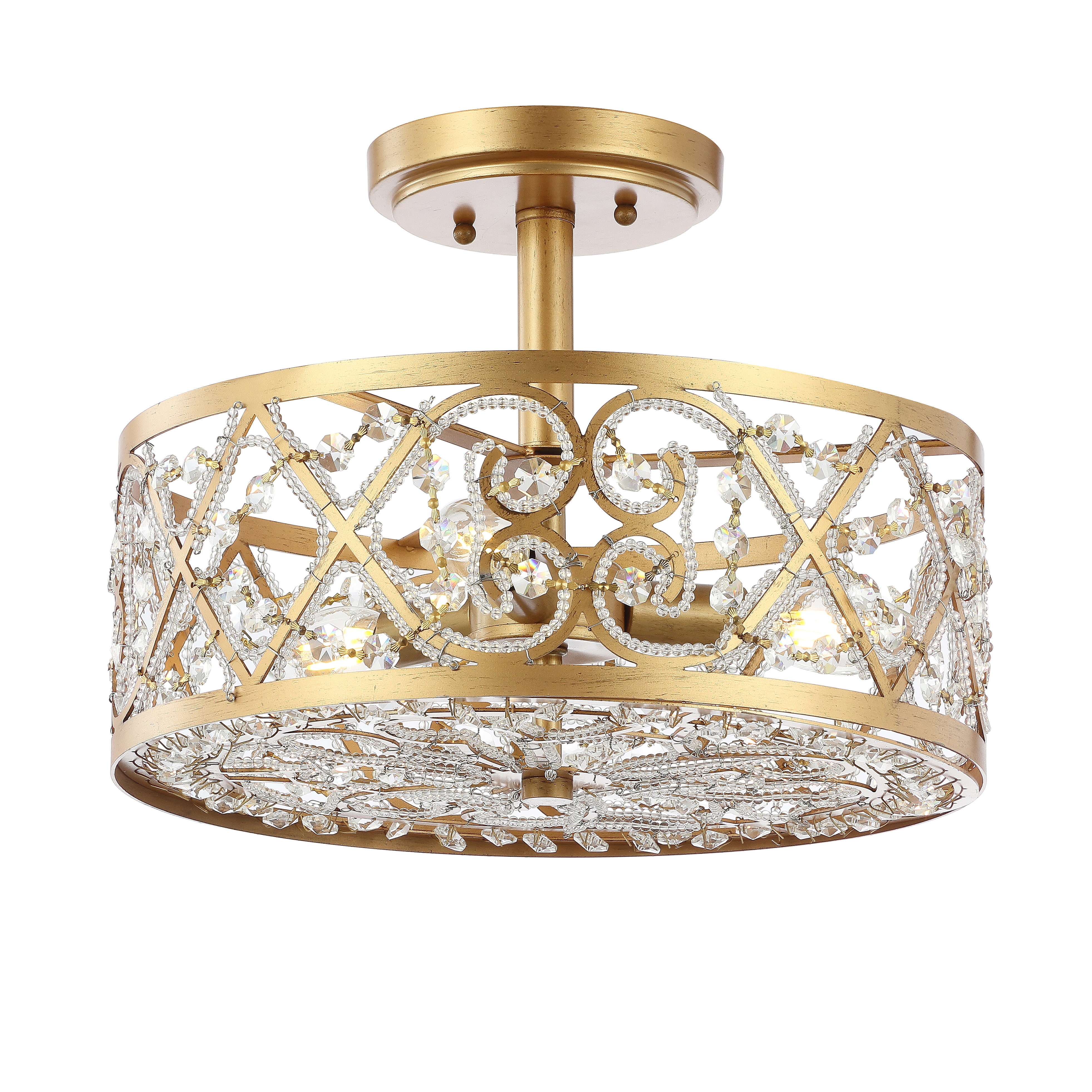 Leila 3-Light 13.25" Iron/Crystal Modern Glam LED Flush Mount, Gold ...