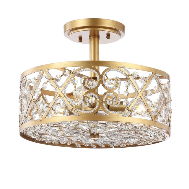Leila 3-Light 13.25" Iron/Crystal Modern Glam LED Flush Mount, Gold ...