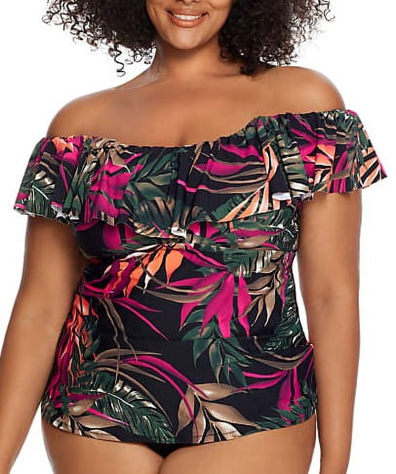 Leilani Paradise Palm Plus Size La Flor Ruffle Underwire Tankini Top