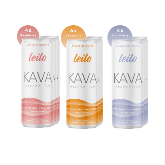 Leilo Kava Herbal Stress-Relief Drink, Variety Pack, 12 Fresh 12 Oz ...