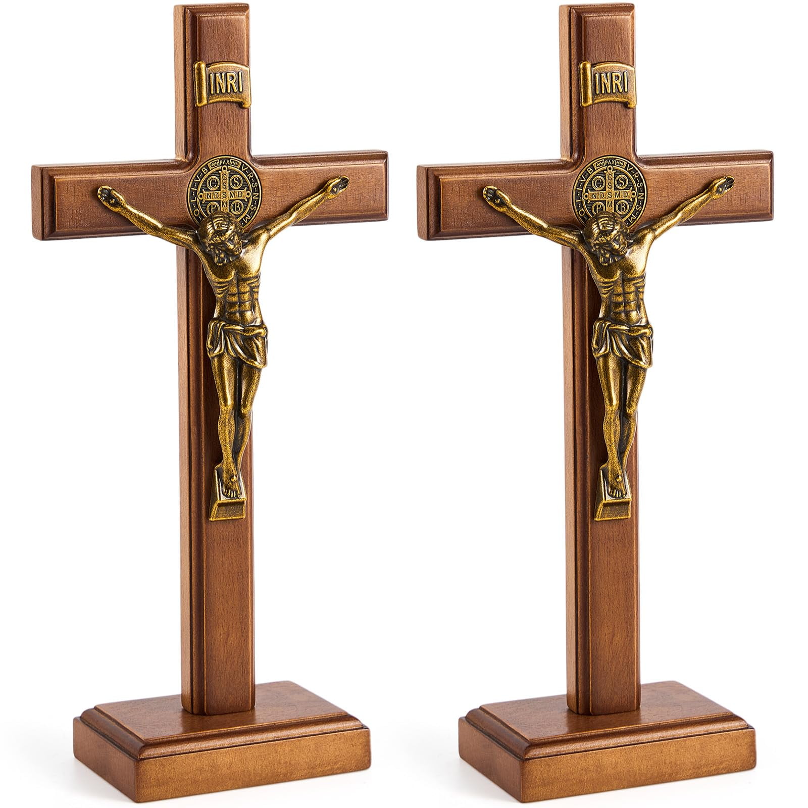Leinuosen 10 Inch Wood Cross Crucifix Wall and Table Catholic Wooden ...