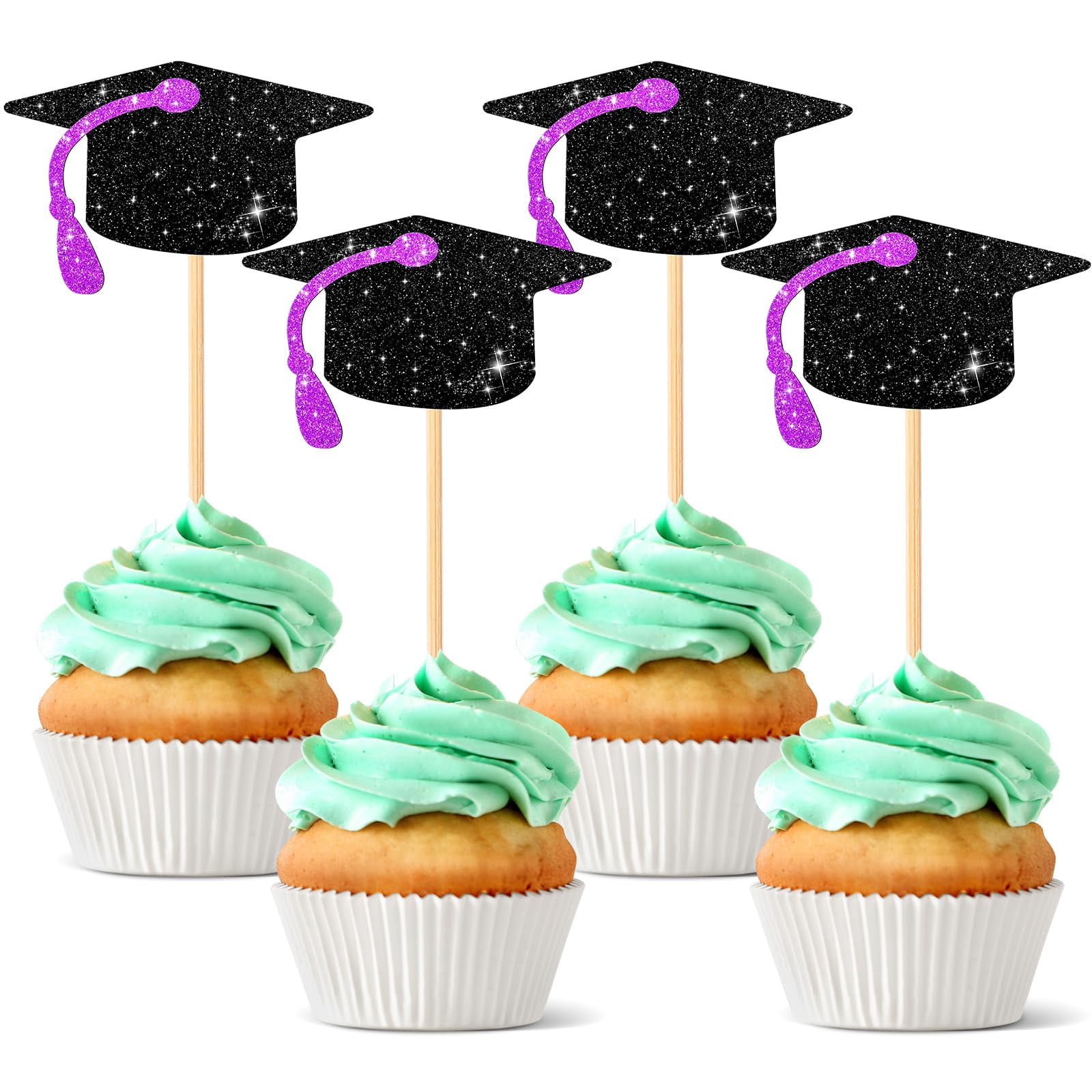 Leinuosen 100 Pcs 2025 Graduation Cap RST1 Cupcake Toppers Bulk Glitter ...