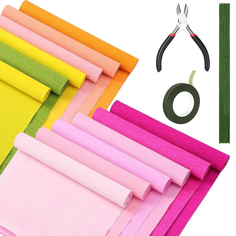 Leinuosen 12 Rolls 8 Feet Crepe Paper Sheets Rolls 10 Inch Crepe Paper ...