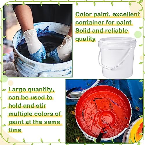 Leinuosen 16 Pcs 1 Gallon White Plastic Bucket with Handle and Lid ...