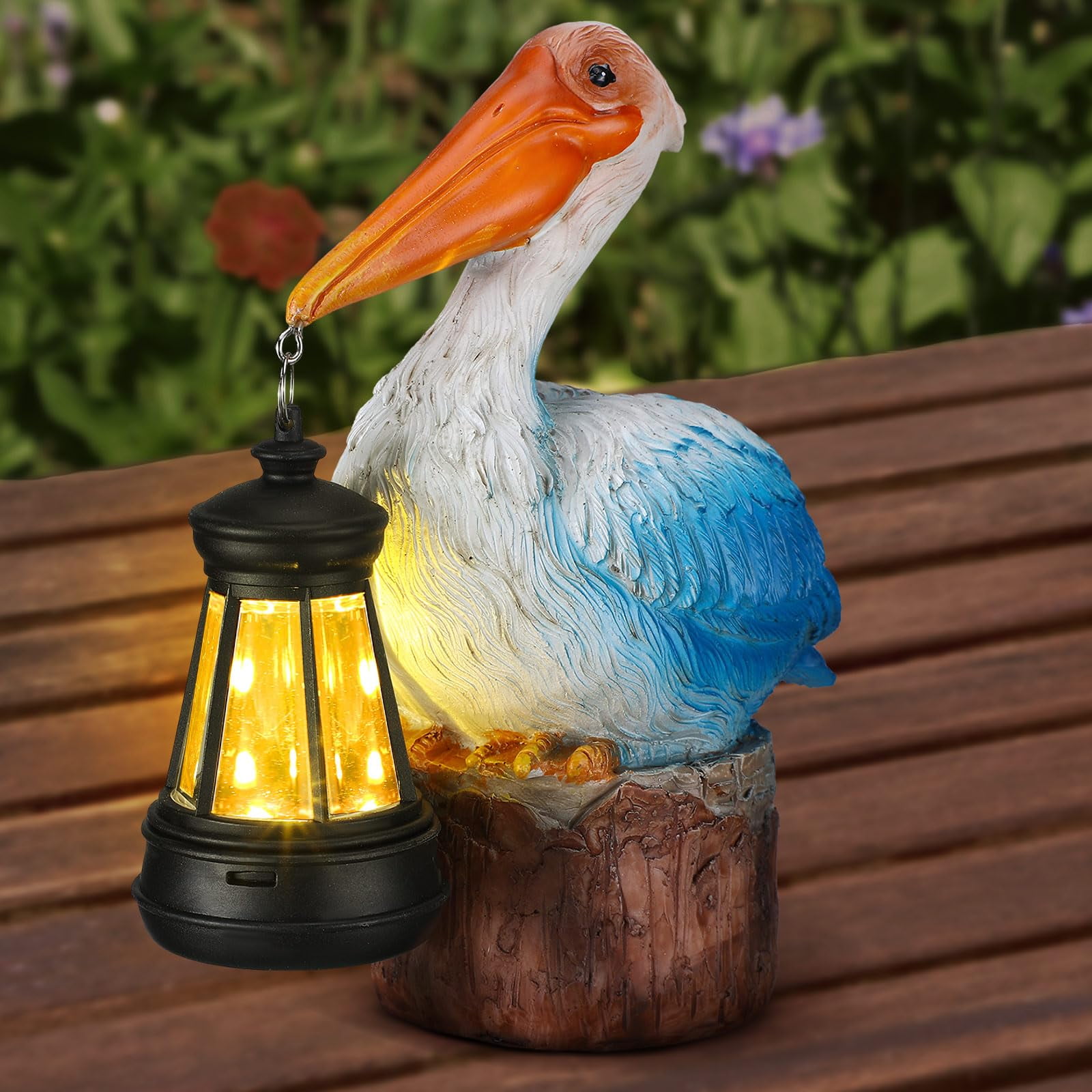 Leinuosen Pelican Garden Statue MMF7 with Solar Lantern 6.3" Pelican ...