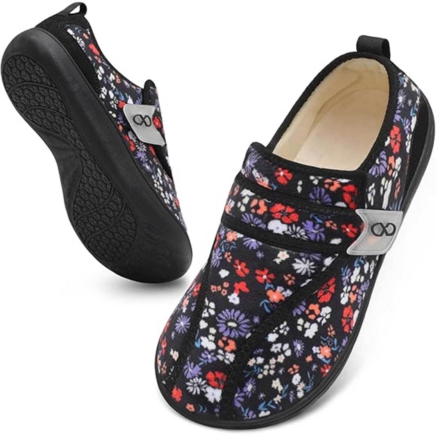 Leisfit Womens Slippers Wide Diabetic Shoes with Adjustable Strap for ...