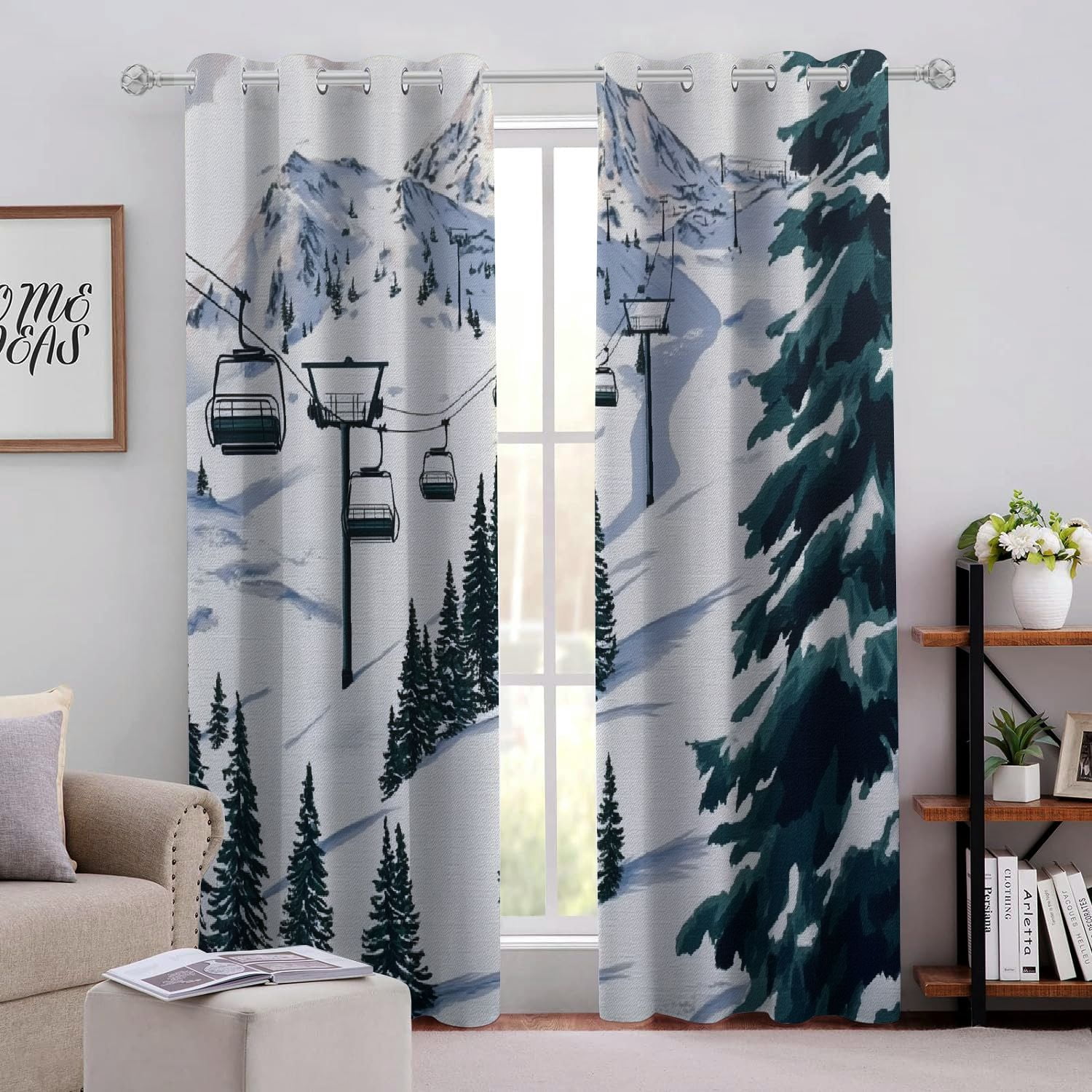 Leisuo Mountains Ski Lift Trees Perforated Blackout Curtains 2-Pack ...