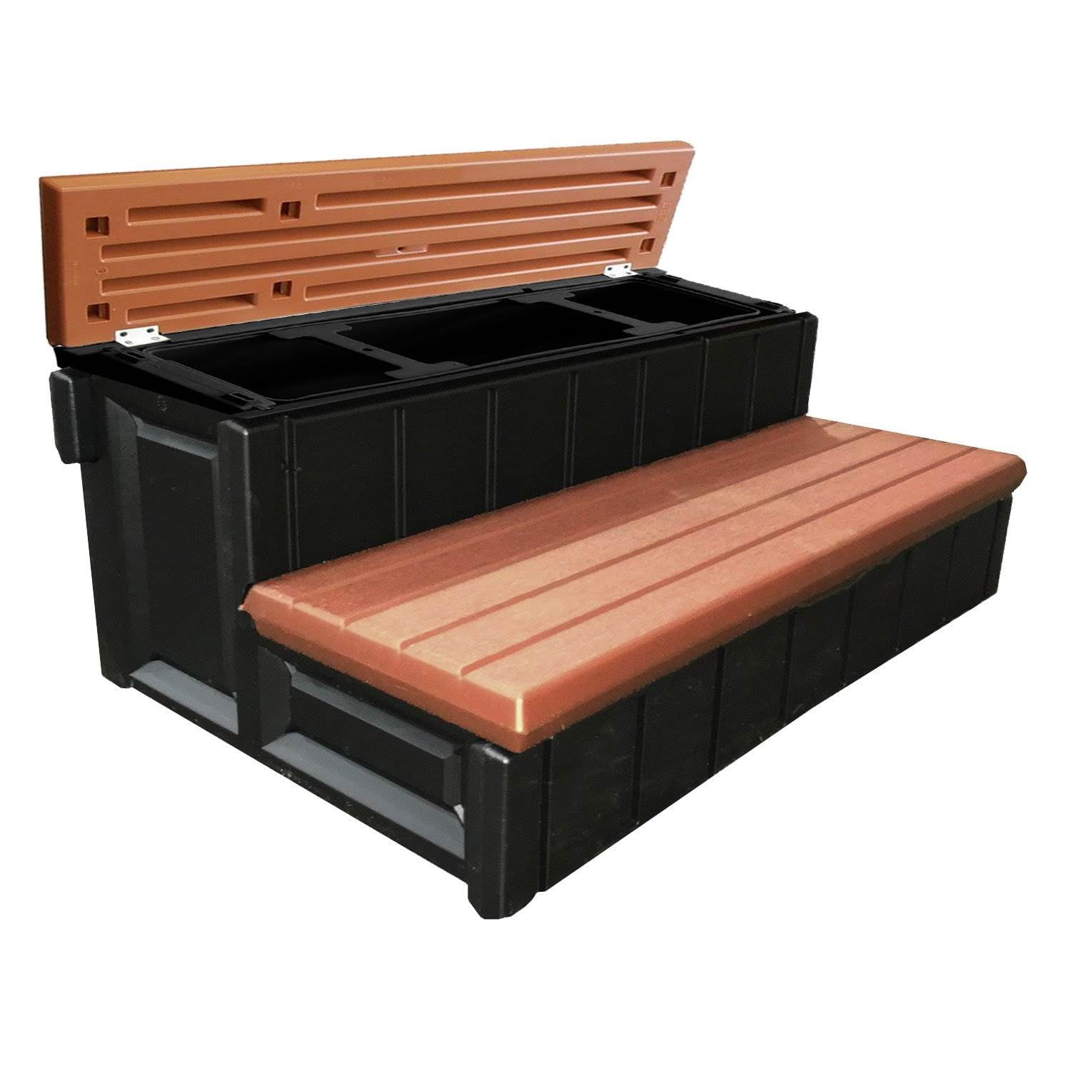 Leisure Accents 36" Deck Spa Hot Tub Storage Compartment Steps, Redwood ...