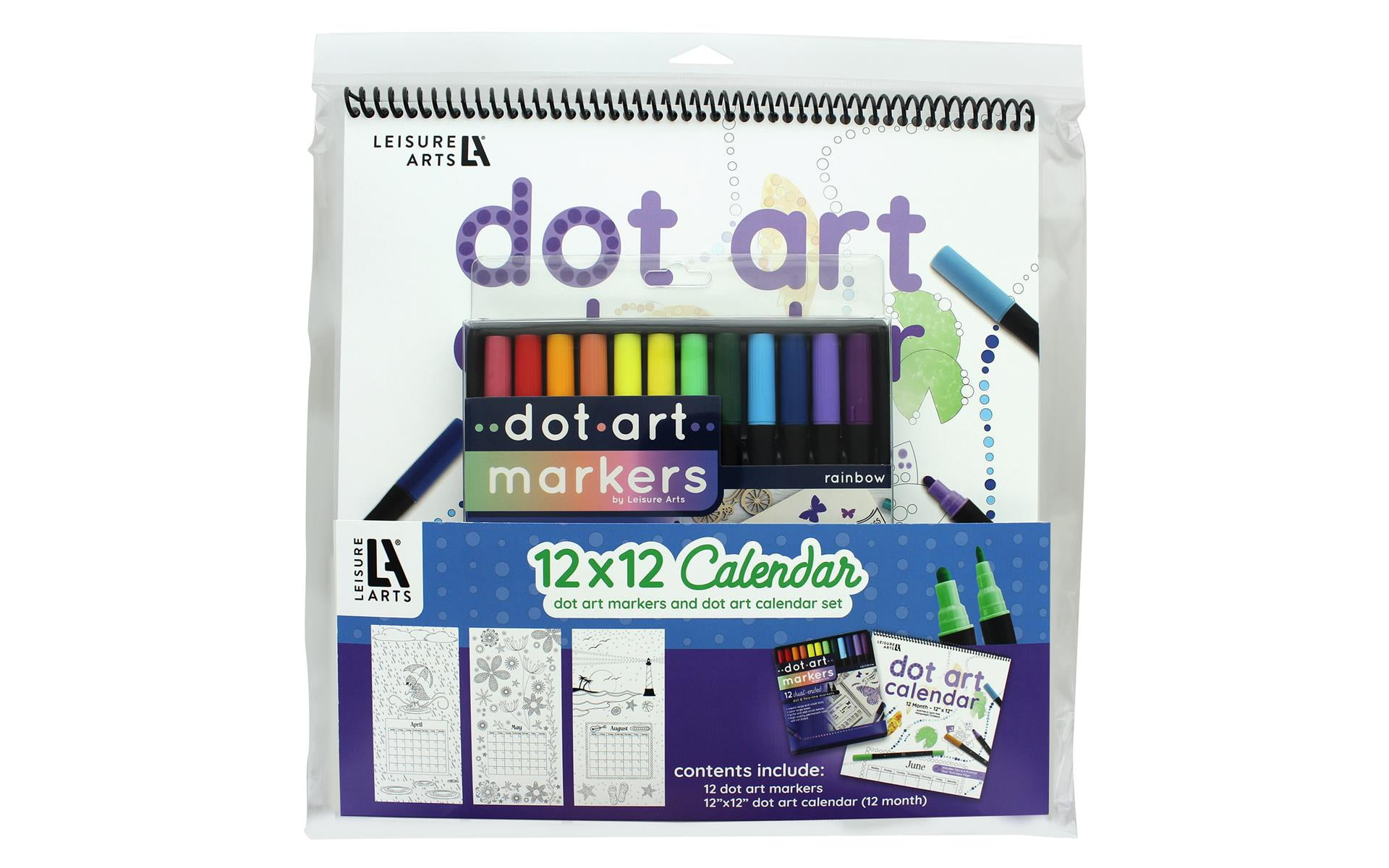 Leisure Arts Dot Art Calendar, 12"X12", W/Markers, Blank Calendar, Dot ...