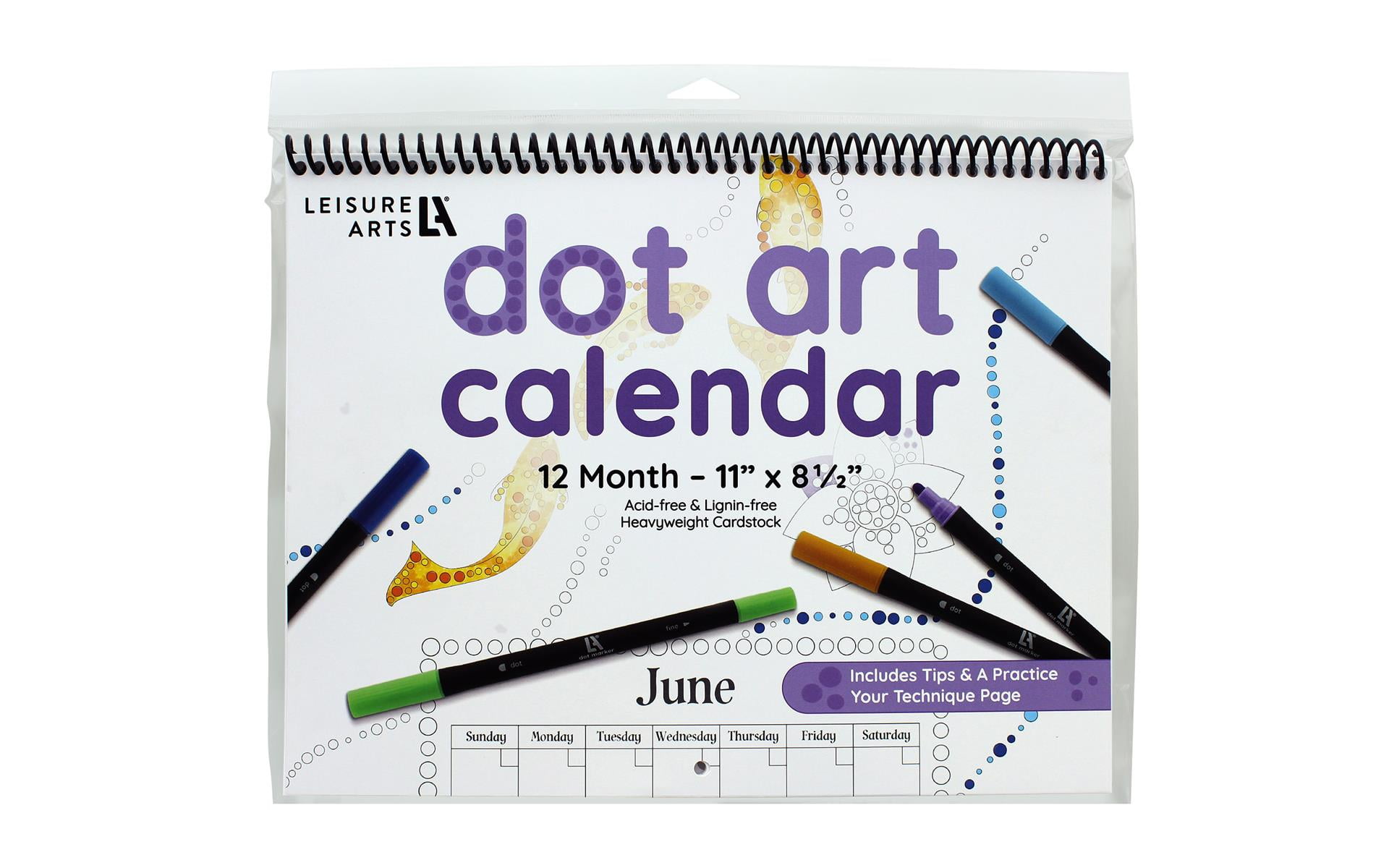 Leisure Arts Dot Art Calendar, 8.5"X11", Blank Calendar, Dot Markers ...