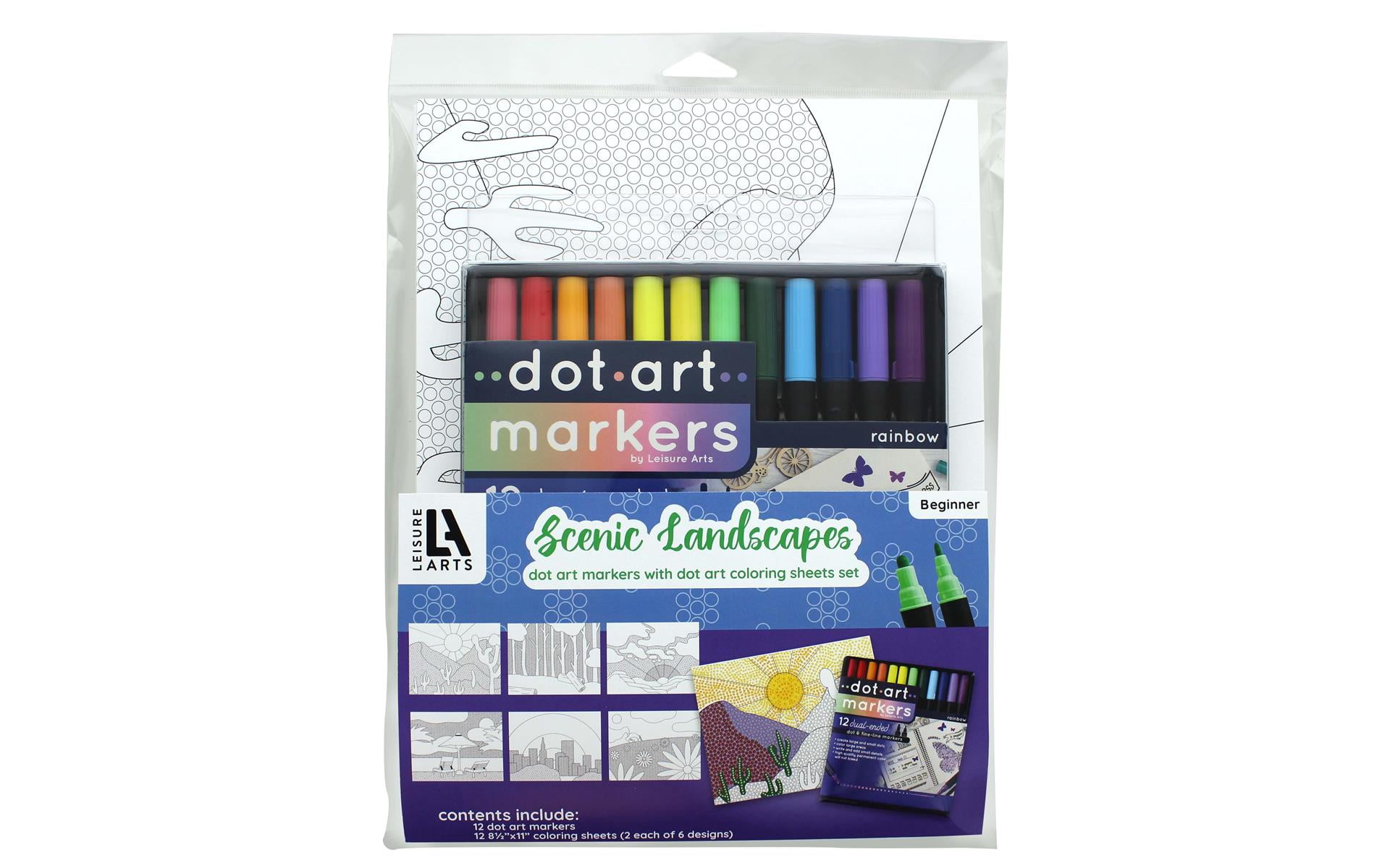 Leisure Arts Dot Art Landscape Coloring Sheets W/Markers, Dot Art ...