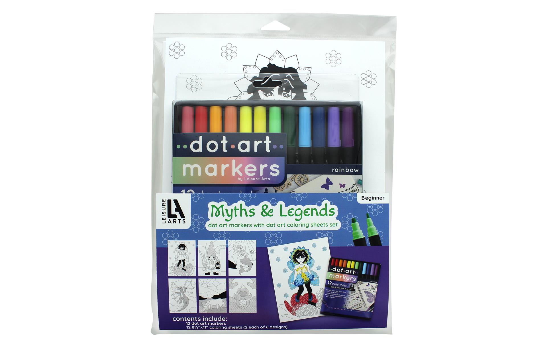 Leisure Arts Dot Art Myths & Legends W/Markers Coloring Sheets, Dot Art ...