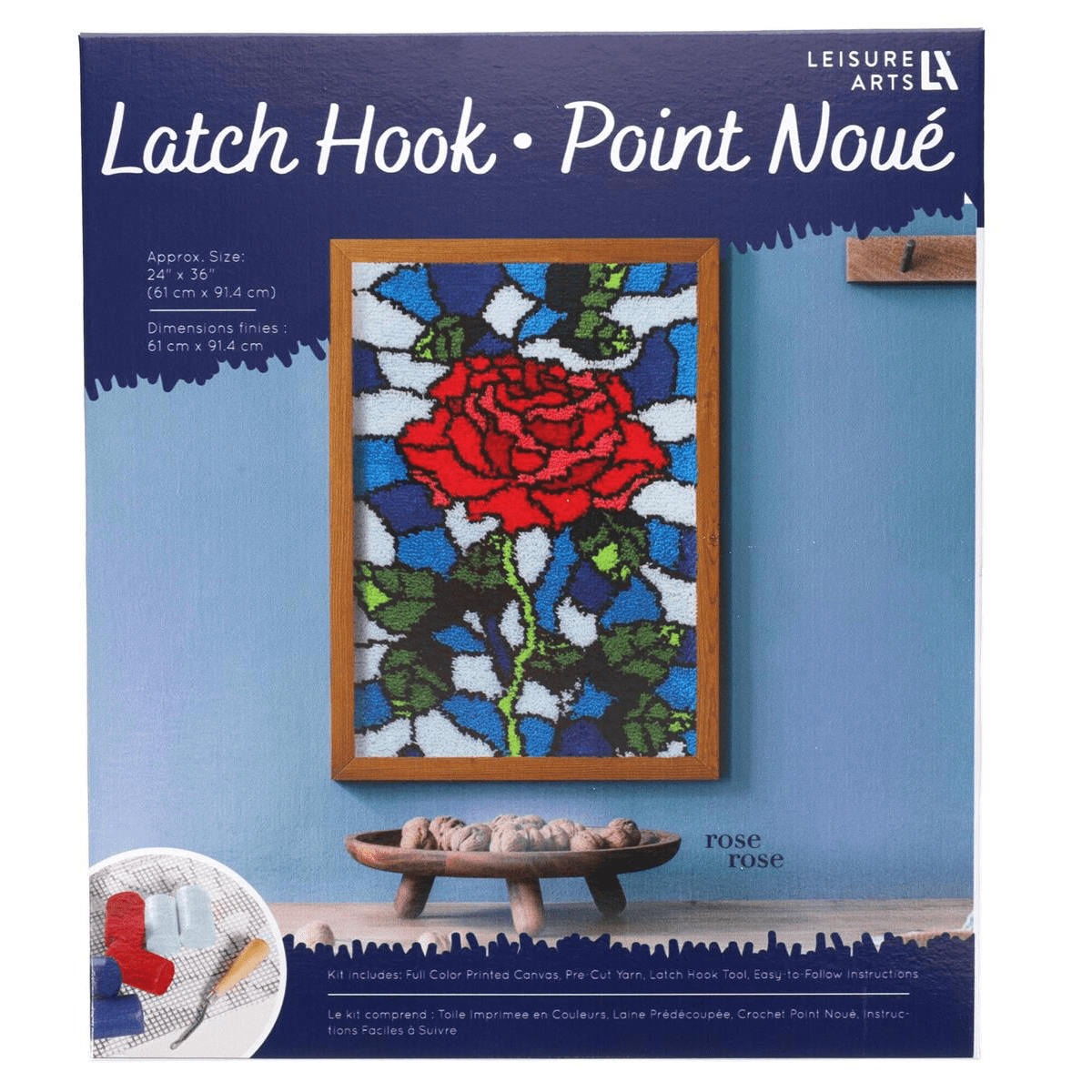 Leisure Arts Latch Hook Kit Rose, 24" x 36", Latch Hook Kit, Latch Hook ...