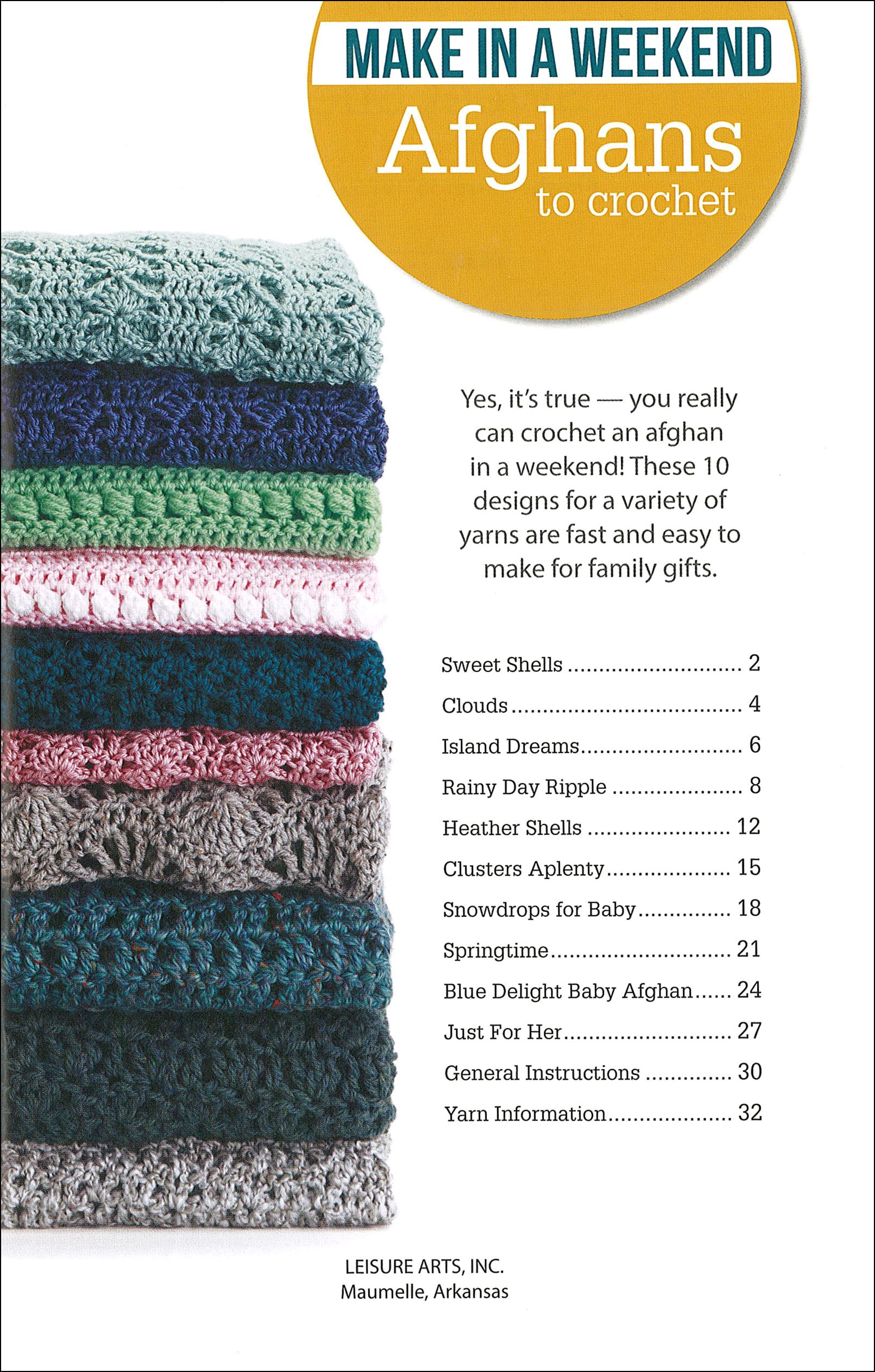 Leisure Arts Make in a Weekend Afghans to Crochet-10 Simple Designs for ...