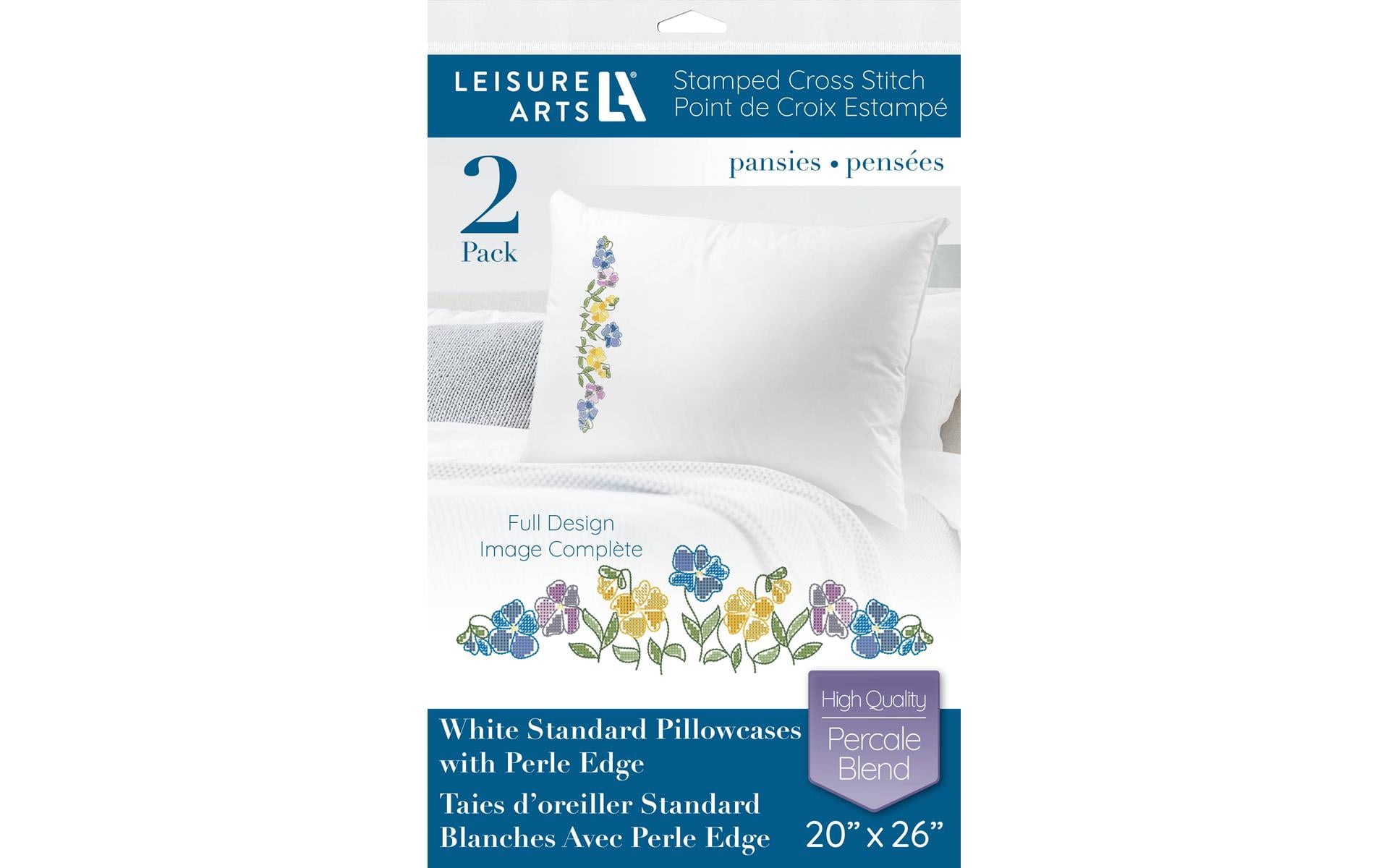 Leisure Arts Pillowcase 20"X26" Pansies 2Pc, Embroidery Pillow Kit ...