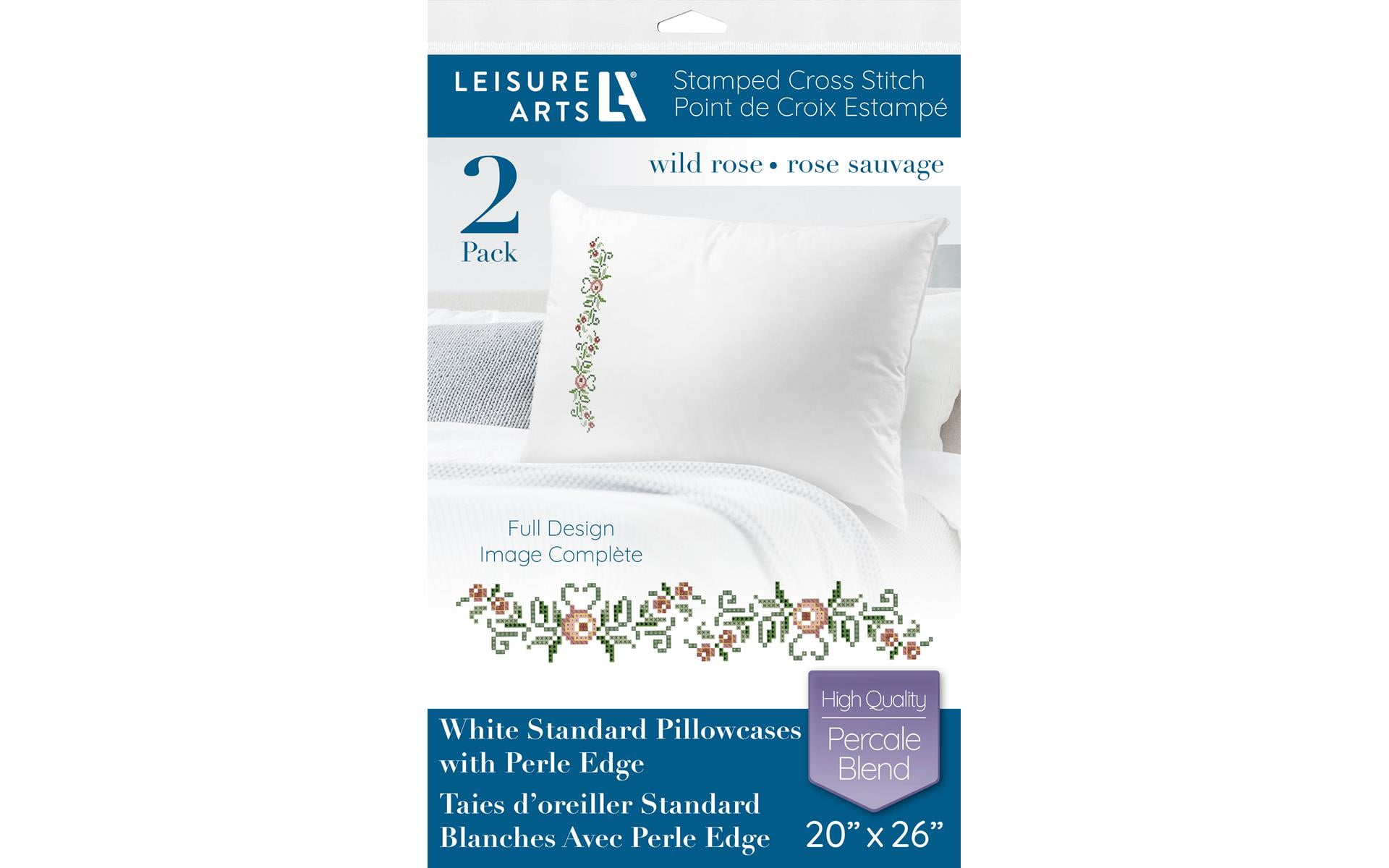 Leisure Arts Pillowcase 20"X26" Wild Rose 2Pc, Embroidery Pillow Kit ...