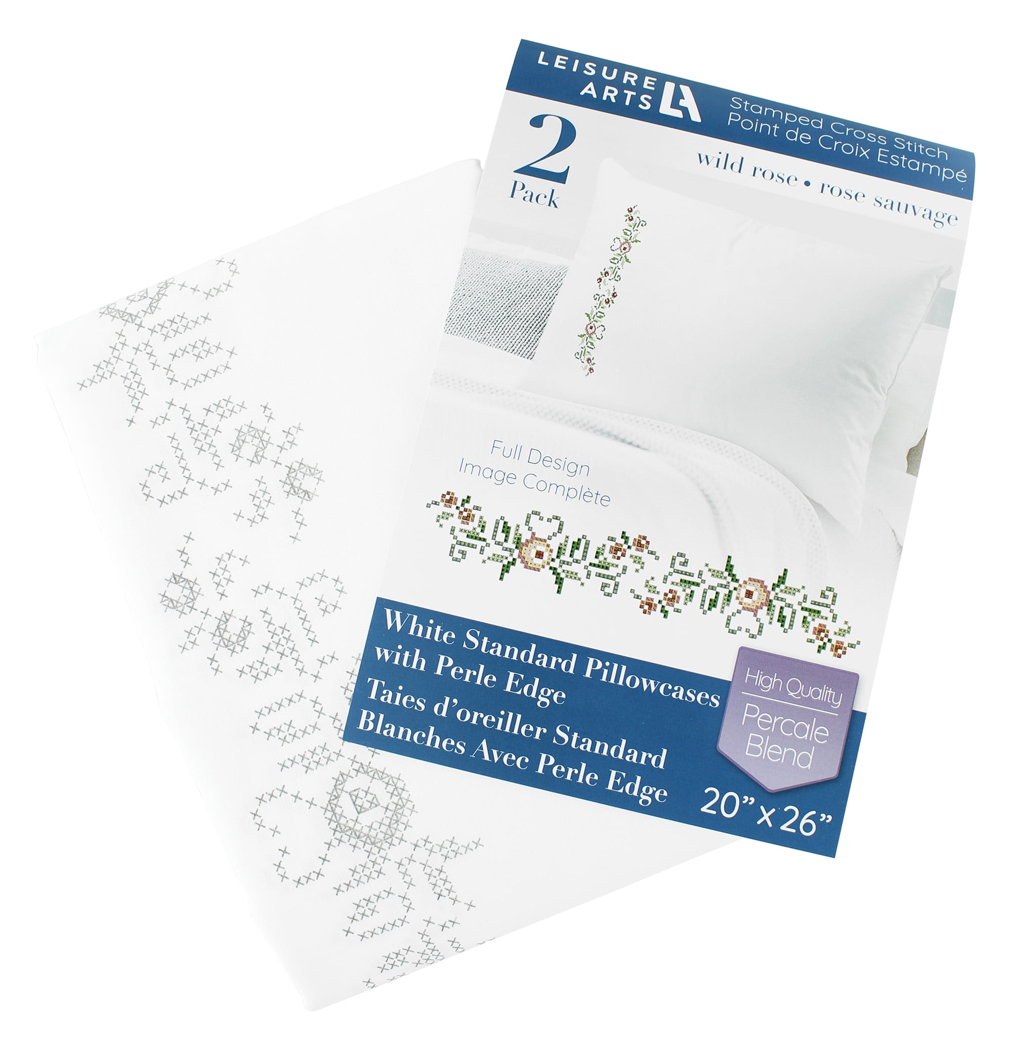 Leisure Arts Pillowcase 20"x26" Wild Rose 2pc, Embroidery Pillow Kit ...