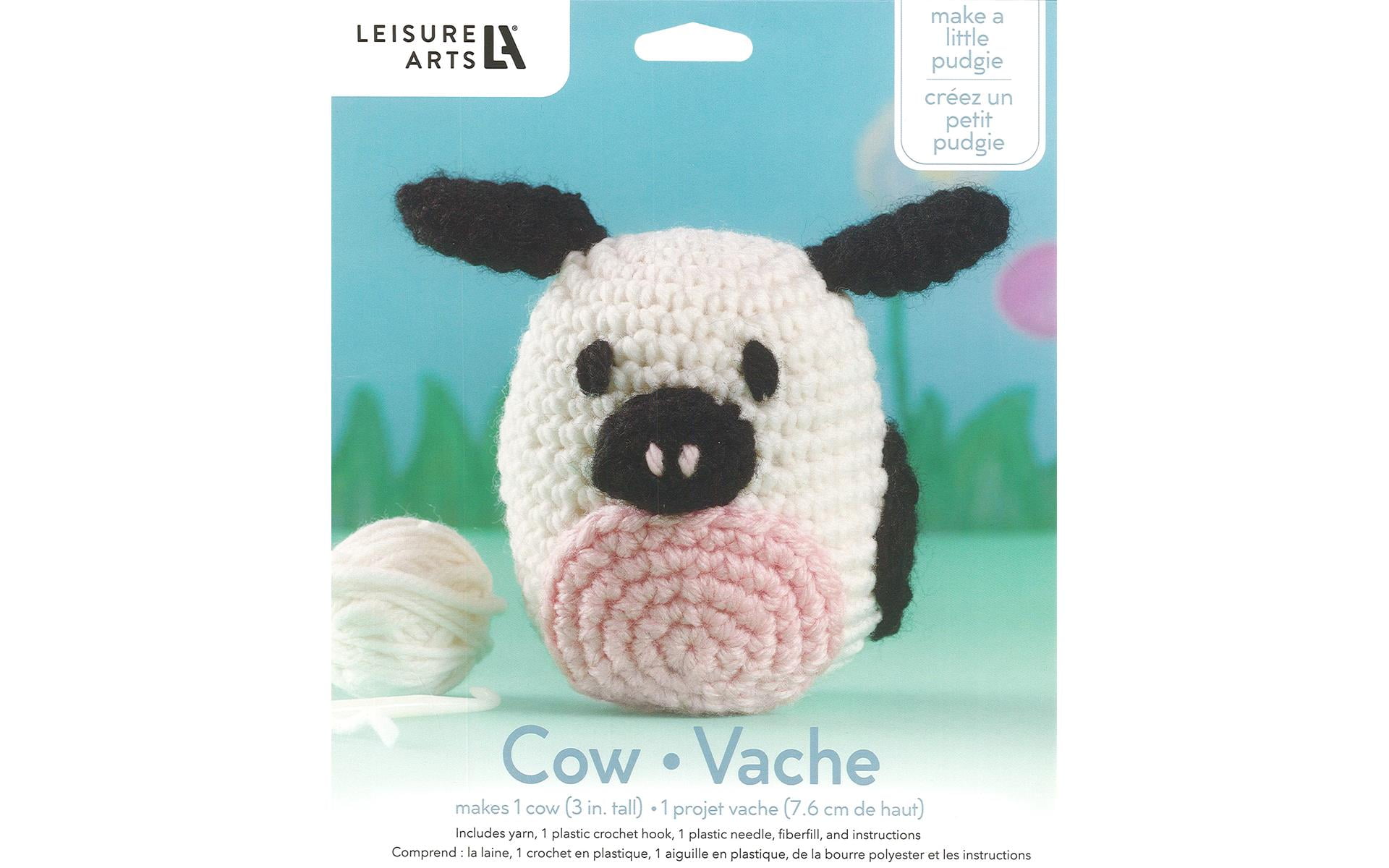 Leisure Arts Pudgies Animals Crochet Kit, Cow, 3", Complete Crochet Kit ...