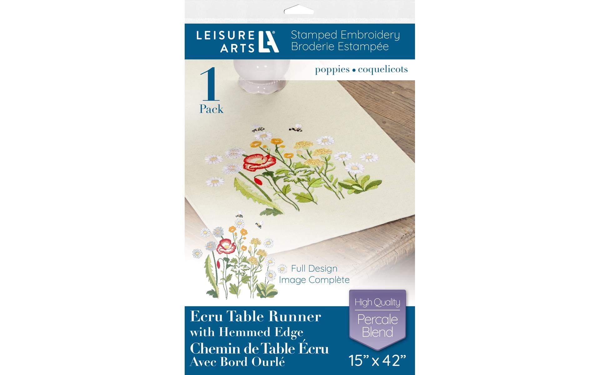 Leisure Arts Table Runner 15"X42" Ecru Poppies, Kitchen Table Runner ...