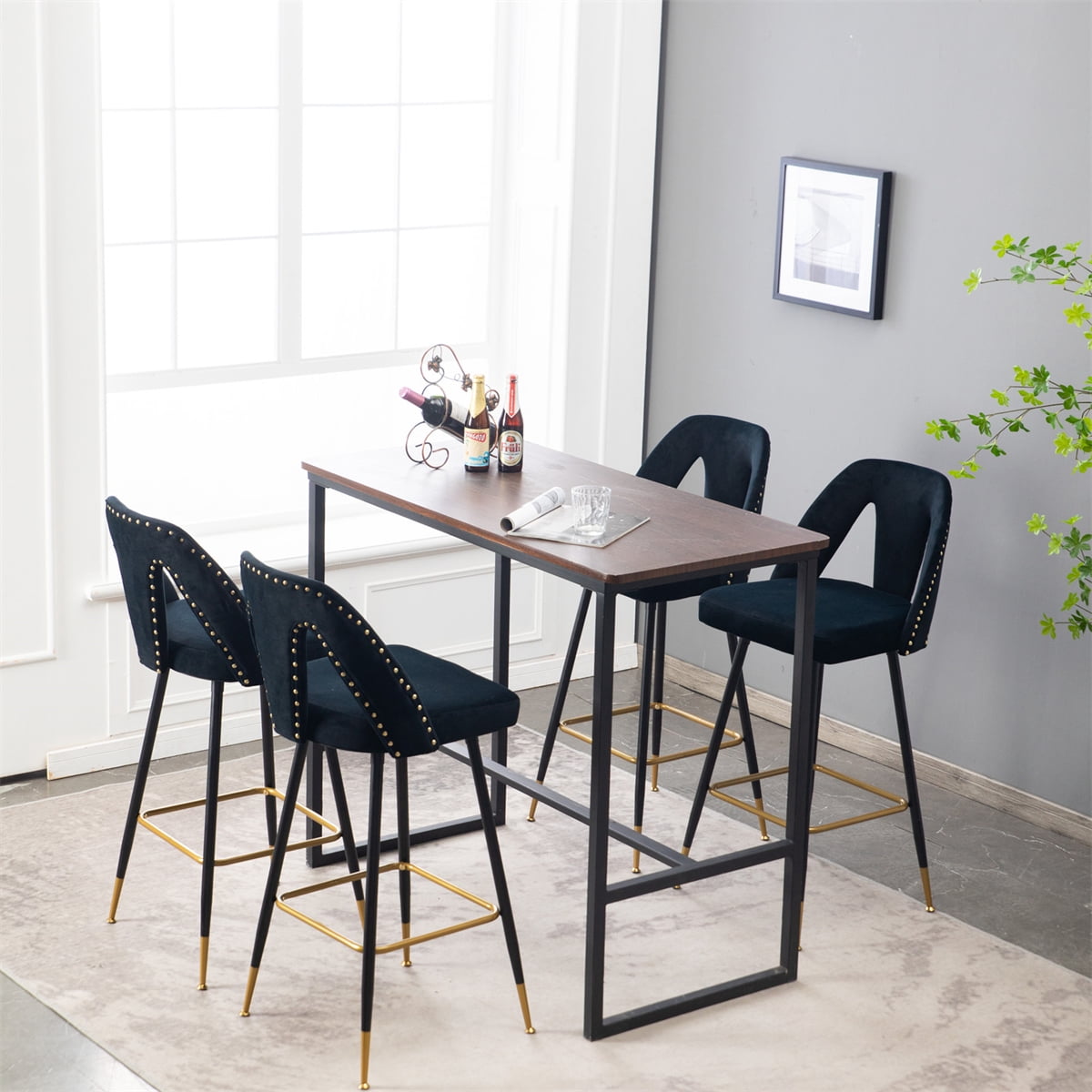 Leisure Bar Chairs Set of 2, Contemporary Velvet Upholstered Bar Stools ...