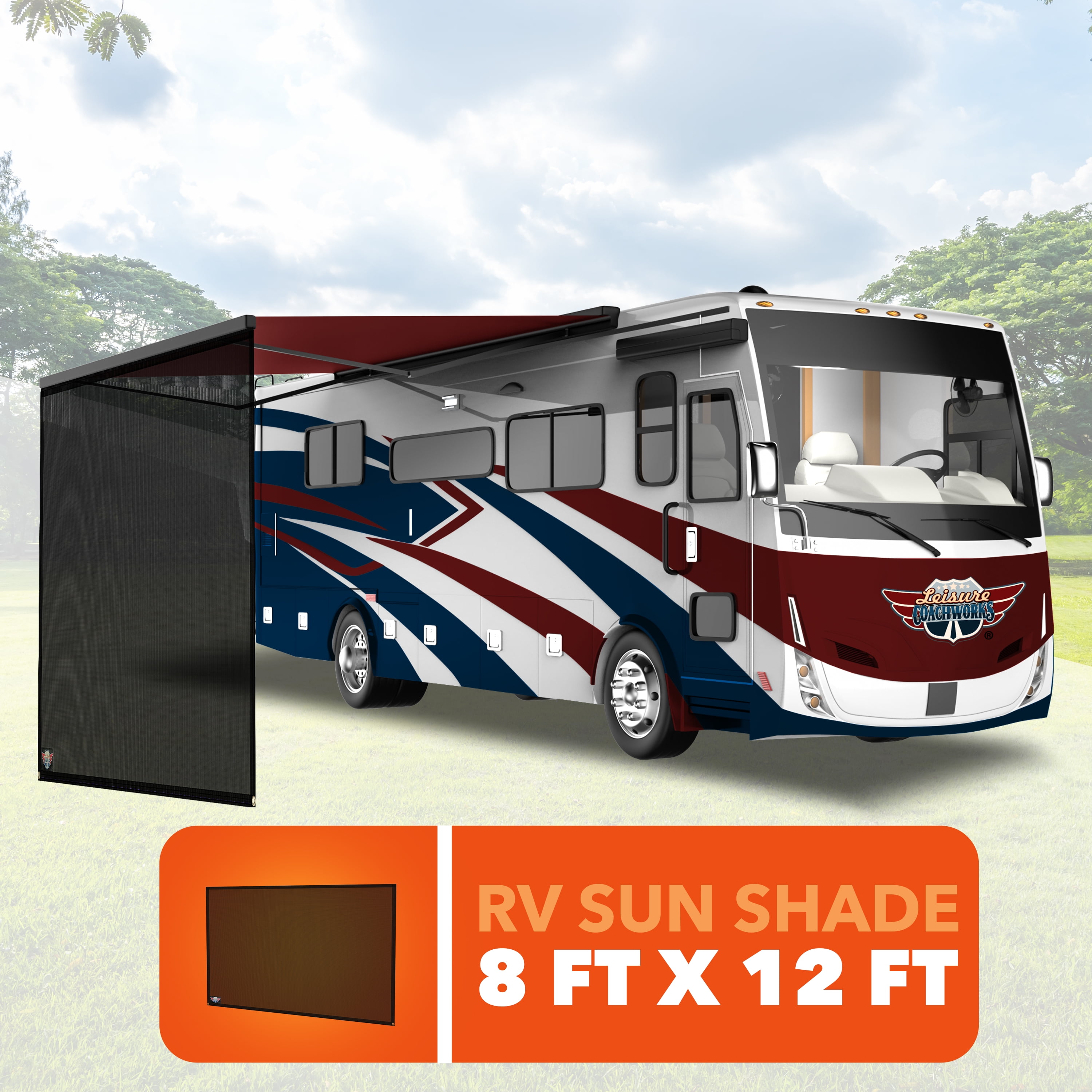 Leisure Coachworks RV Awning Sun Shade Screen 8' X 12' 3'' - Black Mesh ...