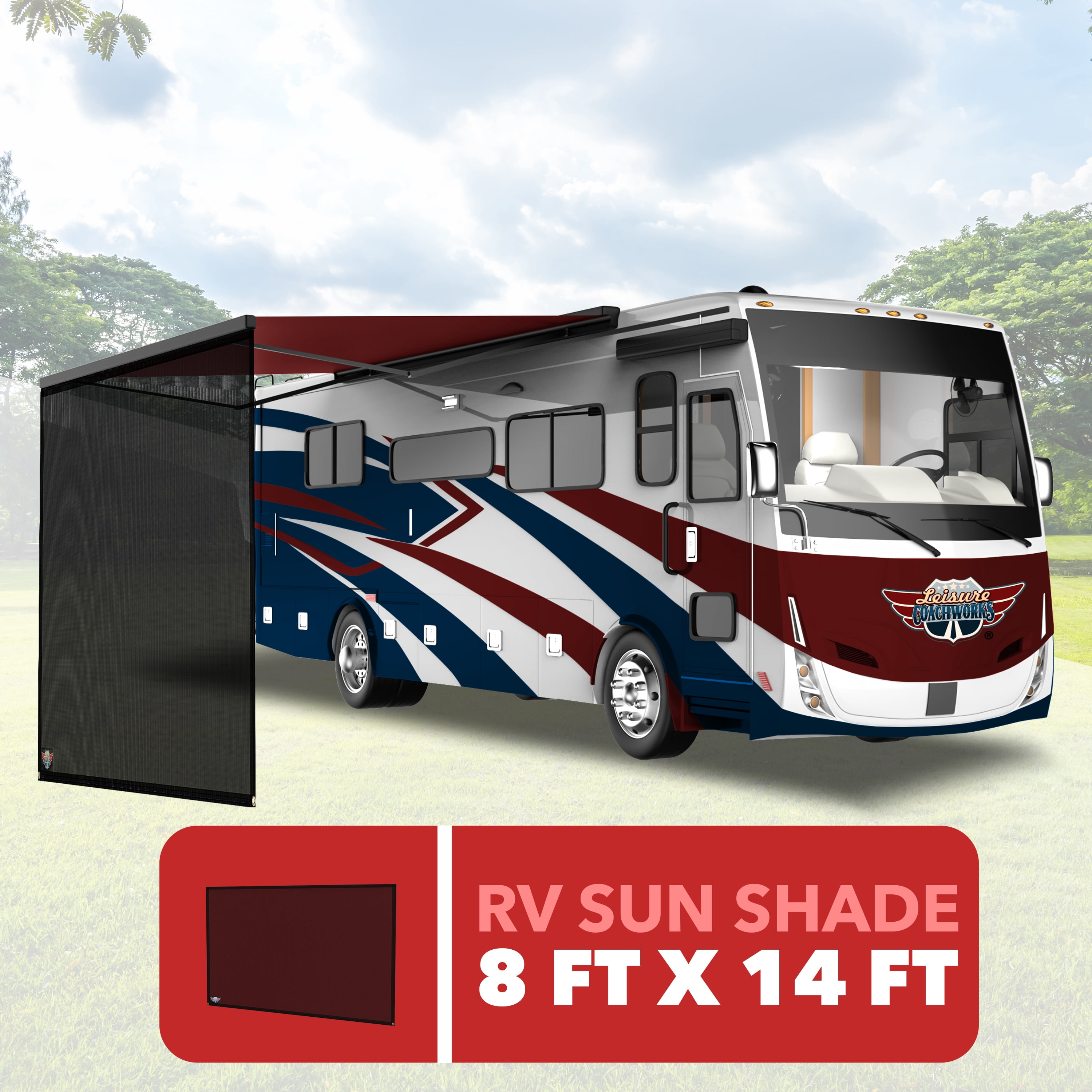 Leisure Coachworks RV Awning Sun Shade Screen 8' X 14' 3'' - Black Mesh ...