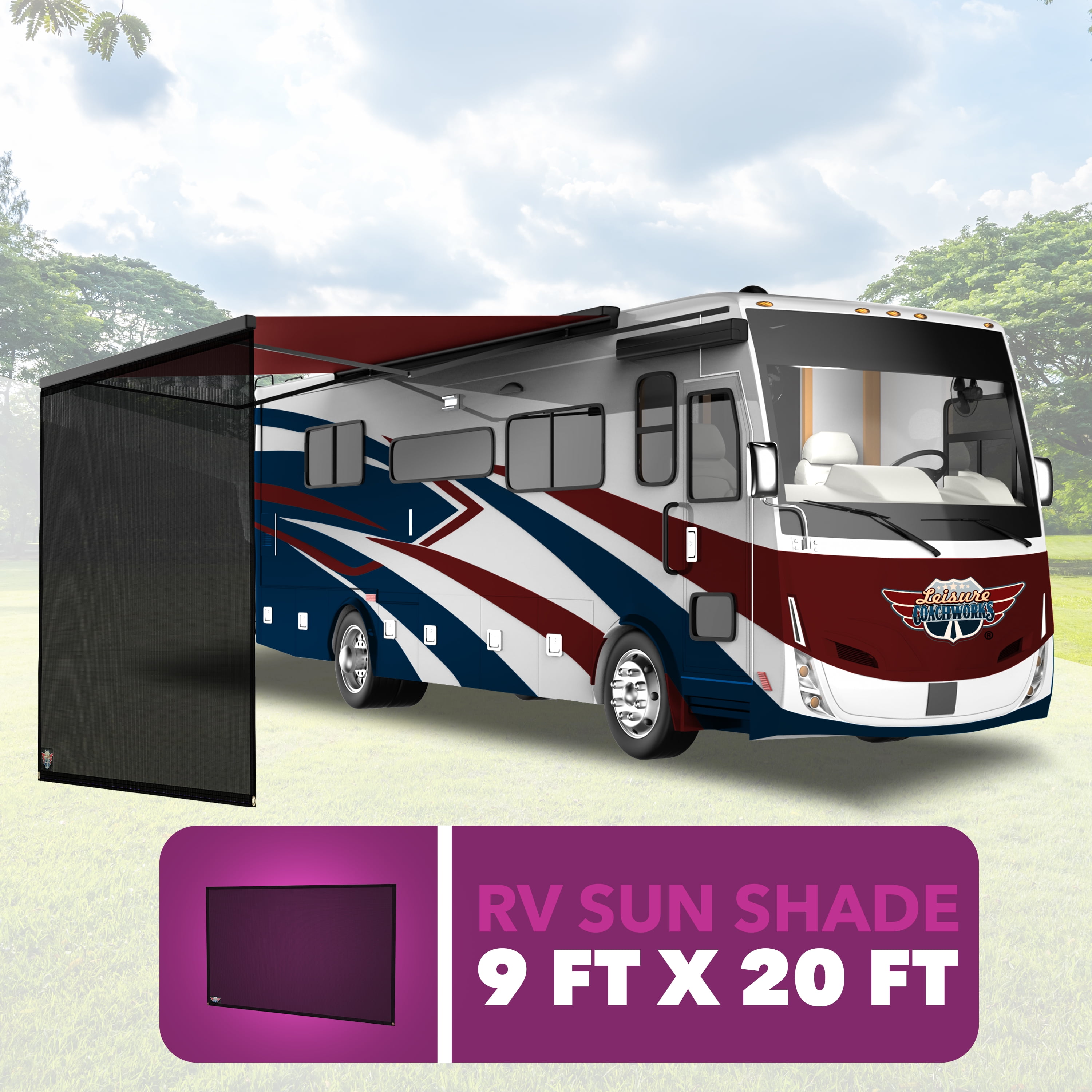 Leisure Coachworks RV Awning Sun Shade Screen 9' X 20' 3'' - Black Mesh ...