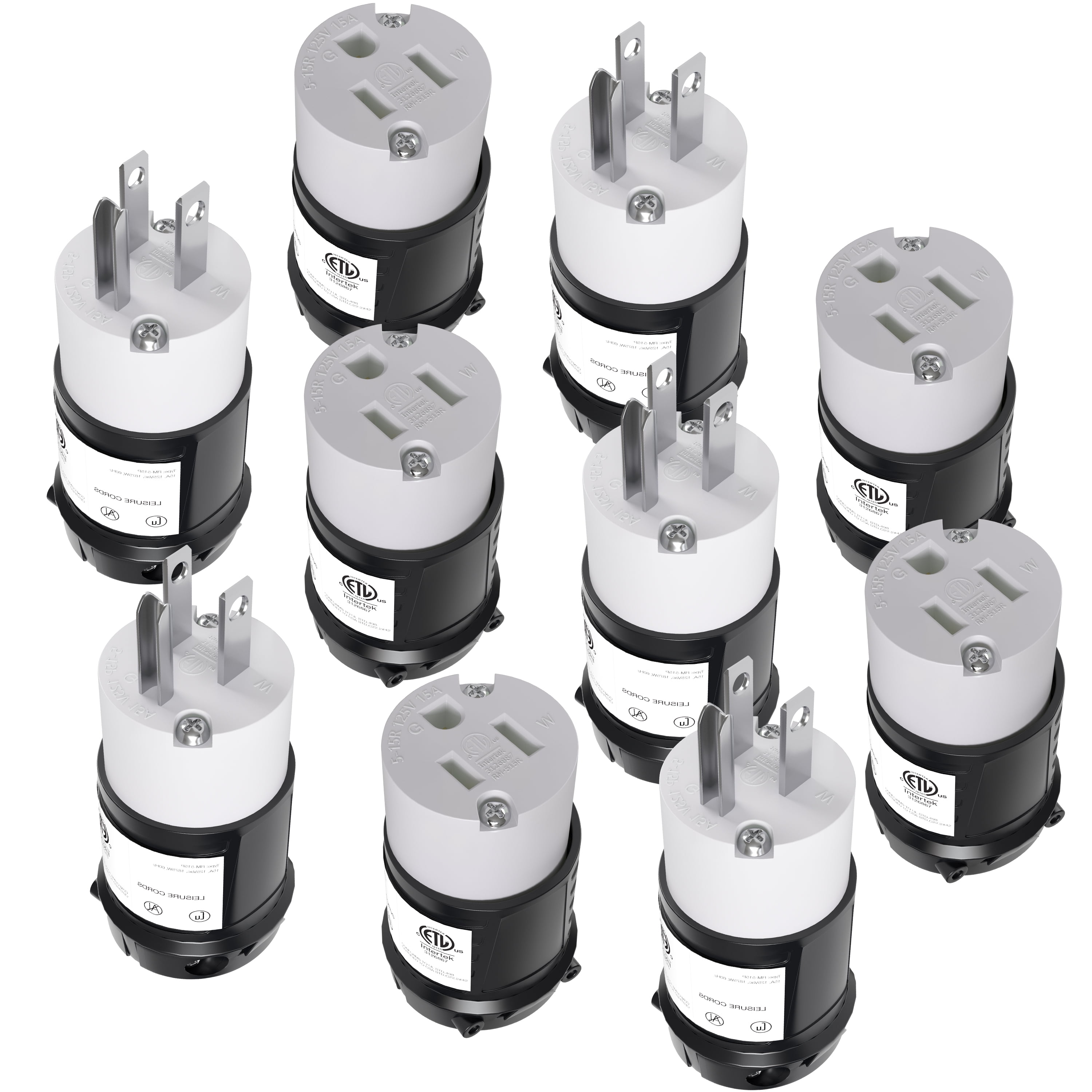 Leisure Cords 15 Amp Extension Cord Ends, Male & Female Plug Set, 125V ...