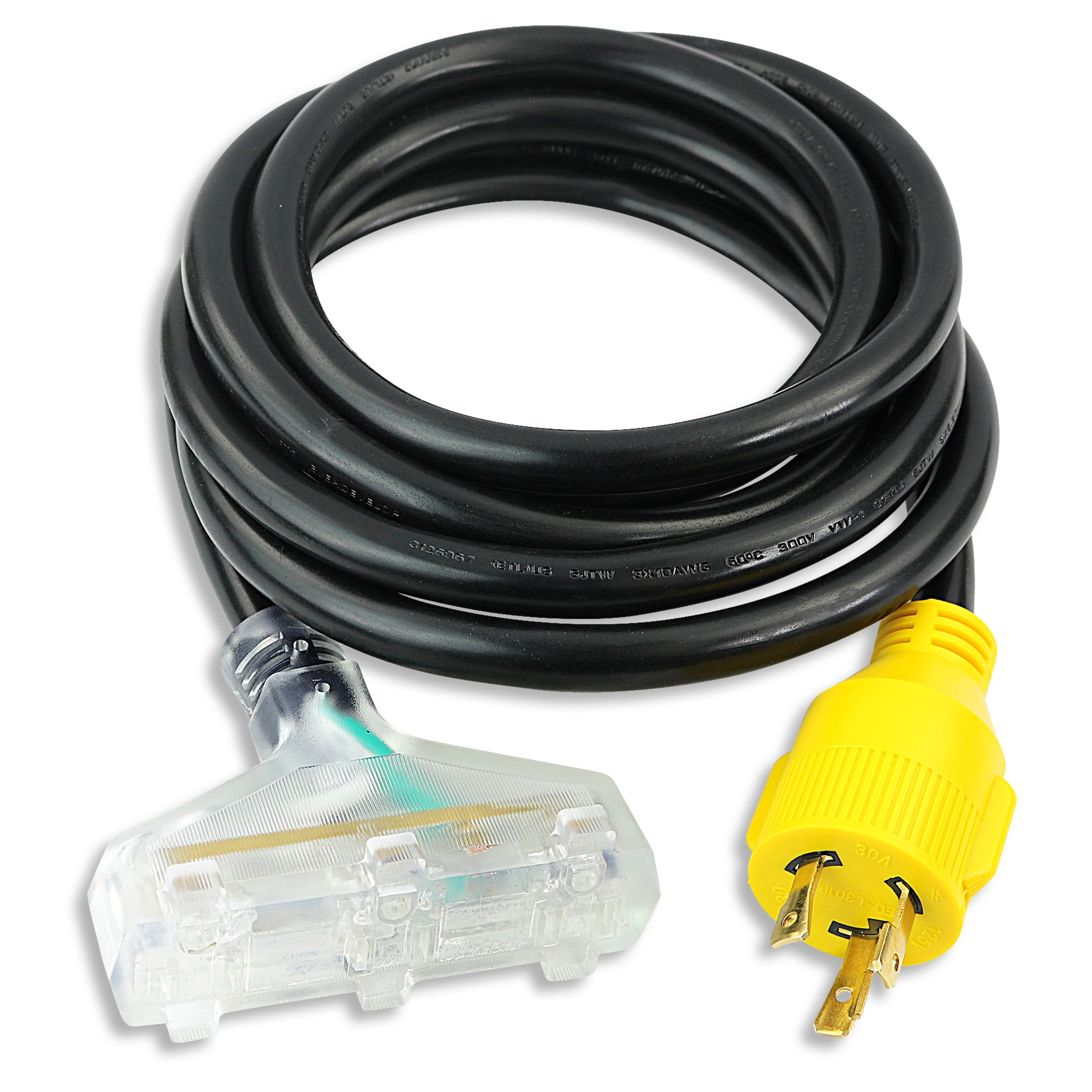 Leisure Cords 3-Prong 30 Amp to 15 Amp Tri-Outlet Generator Power Cord ...