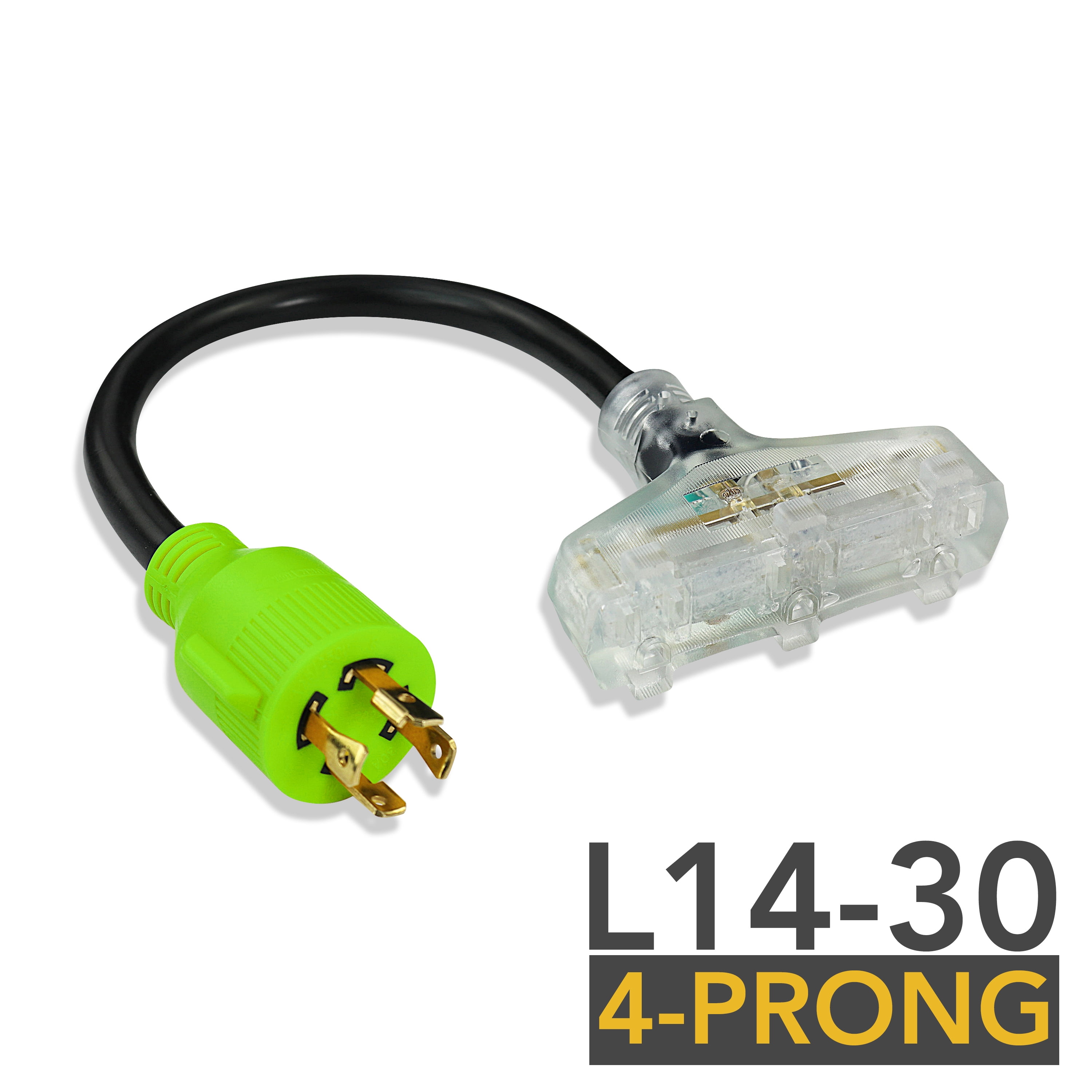 Leisure Cords 4-Prong 30 Amp to 15 Amp Tri-Outlet Generator Power Cord ...