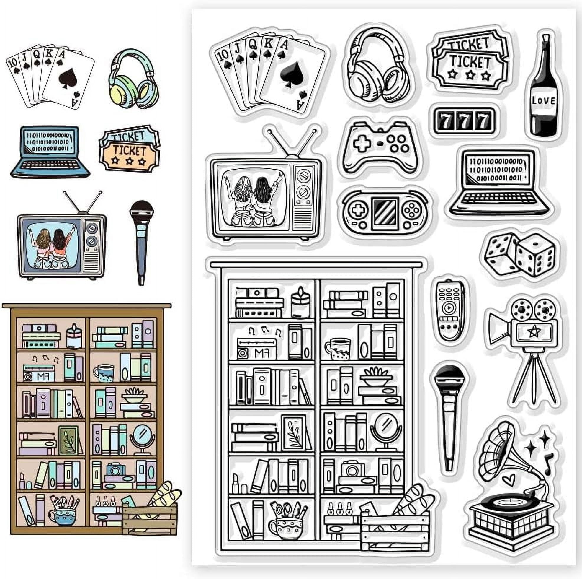 Leisure Games Clear Stamps Bookshelf Record Player Stamps Silicone ...