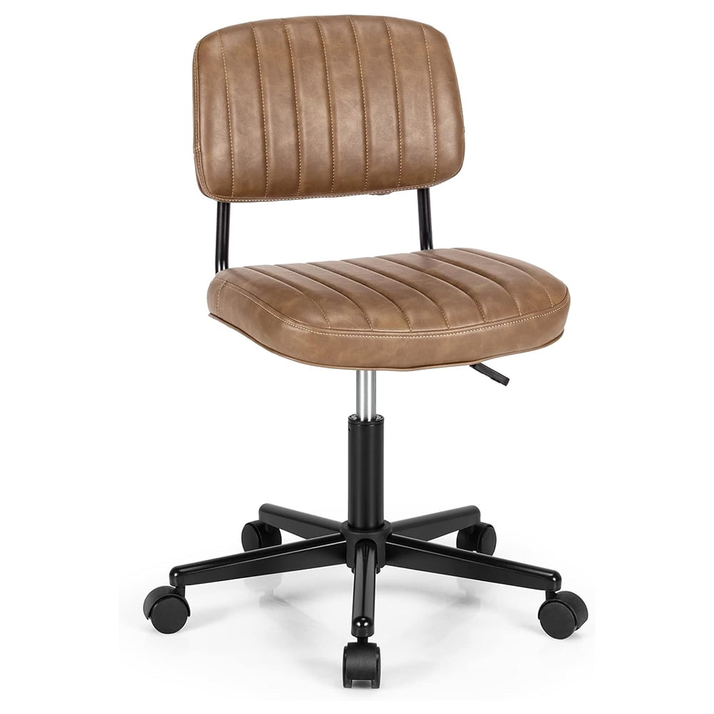 Leisure Home Office Chair, Armless Leather Swivel Task Chair with ...