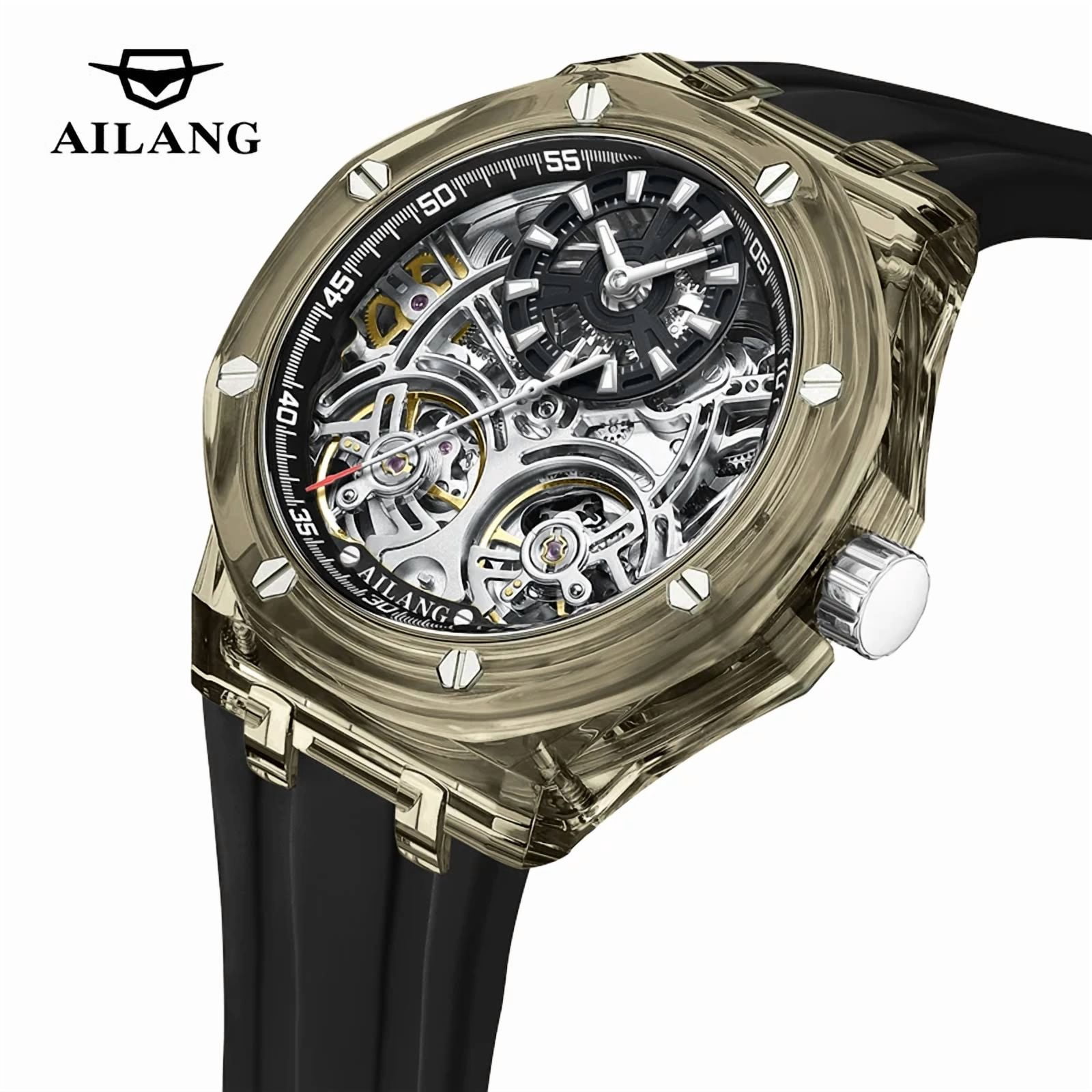 Leisure Men's Mechanical Watch Hollow Double Tourbillon Watches Sports ...